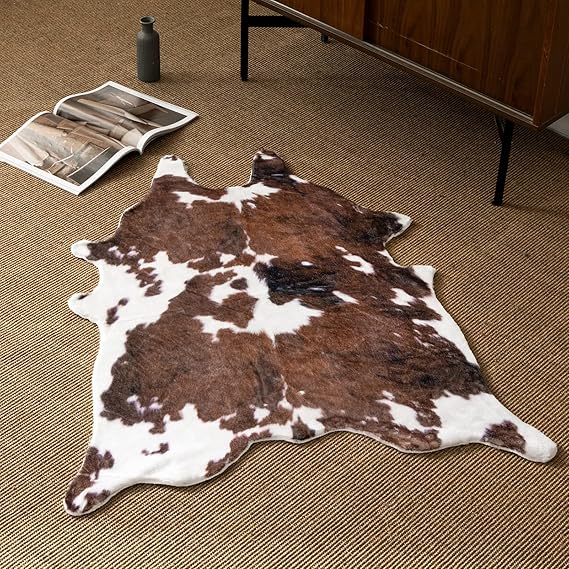 Amazon.com: Ashler Faux Cowhide Rug, Cow Print Area Rug, Light Brown ...