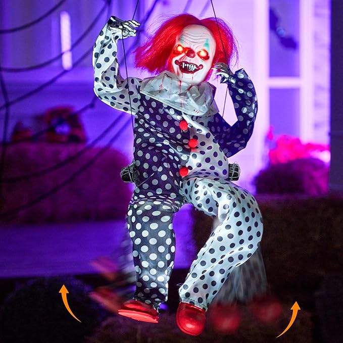 Amazon.com: JOYIN 31" Animatronic Halloween Decorations Hanging Clown ...