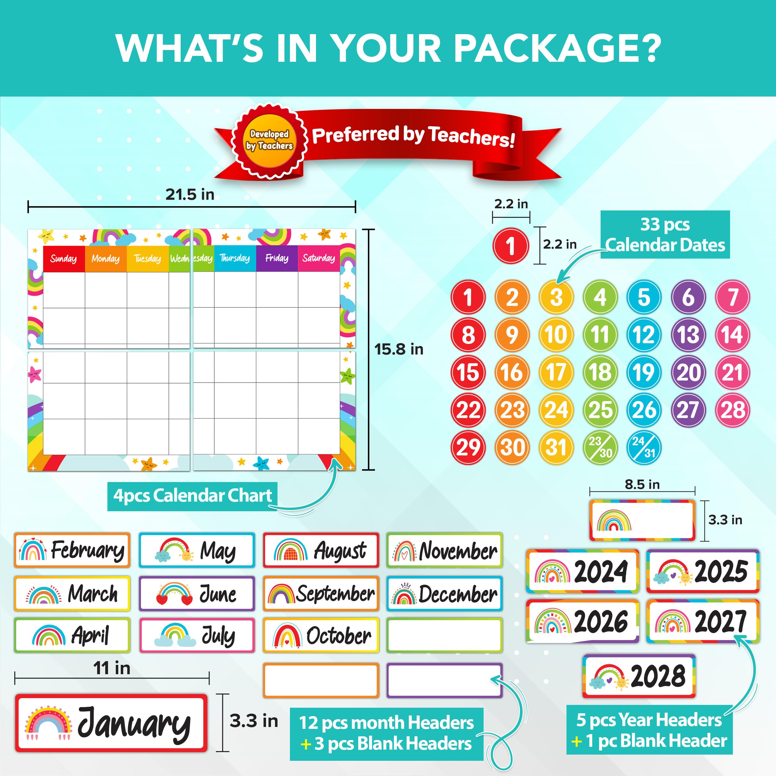 Snapklik.com : Decorably 147 Pcs Cutouts Rainbow Vibrant Class Calendar ...