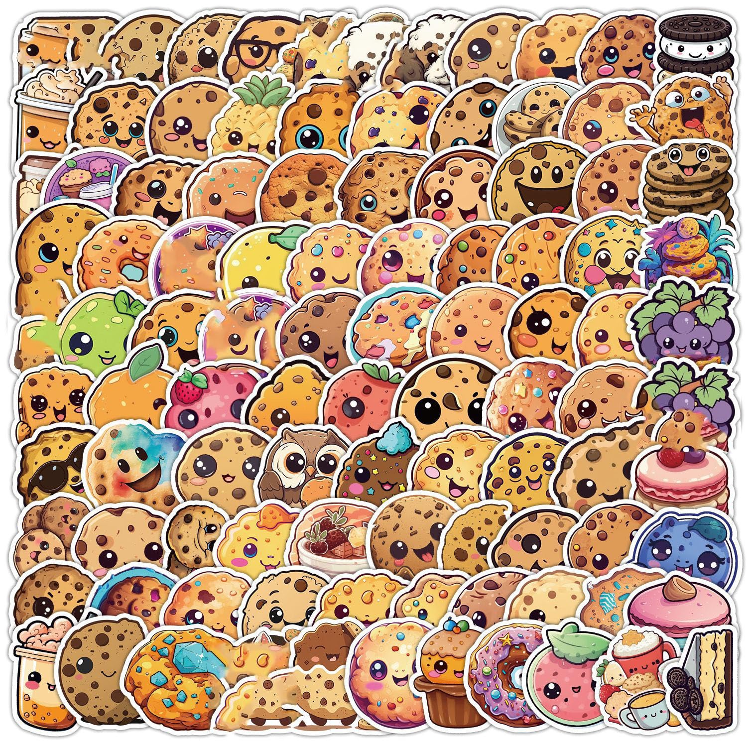 Snapklik.com : Cookie Stickers 100 Pcs Waterproof Cute Food Stickers ...