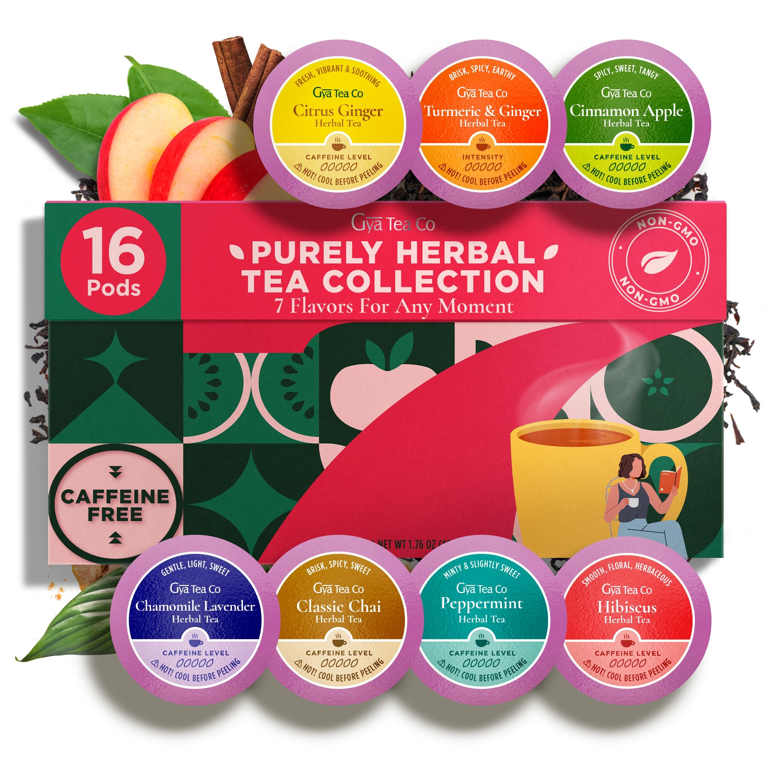 Amazon.com: Gya Tea Co Purely Herbal Tea Pod Collection Caffeine Free ...
