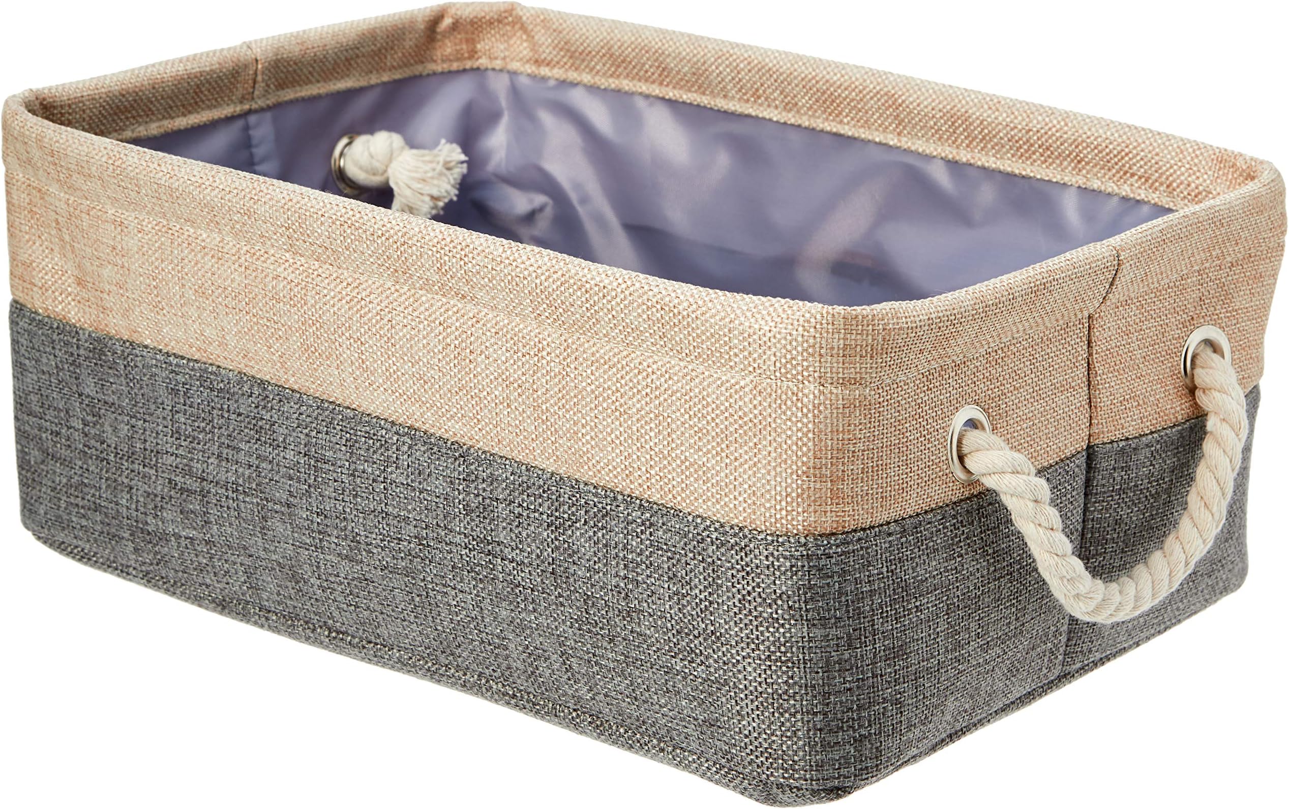 Amazon Basics Linen Storage Basket with Handles, Small,Beige/Gray ...
