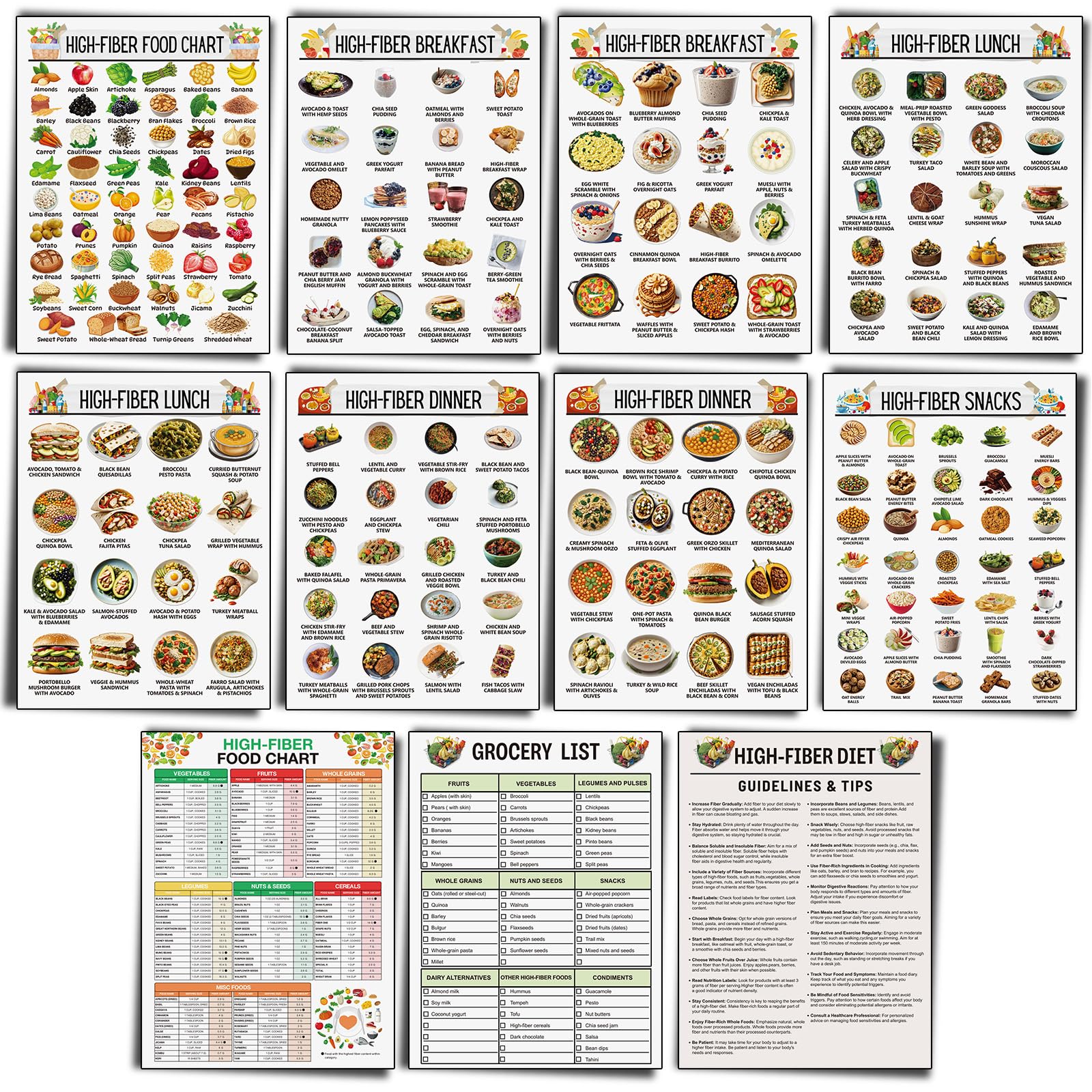 Snapklik.com : 12 Pcs High Fiber Food List Poster High Fiber Meal Plan ...