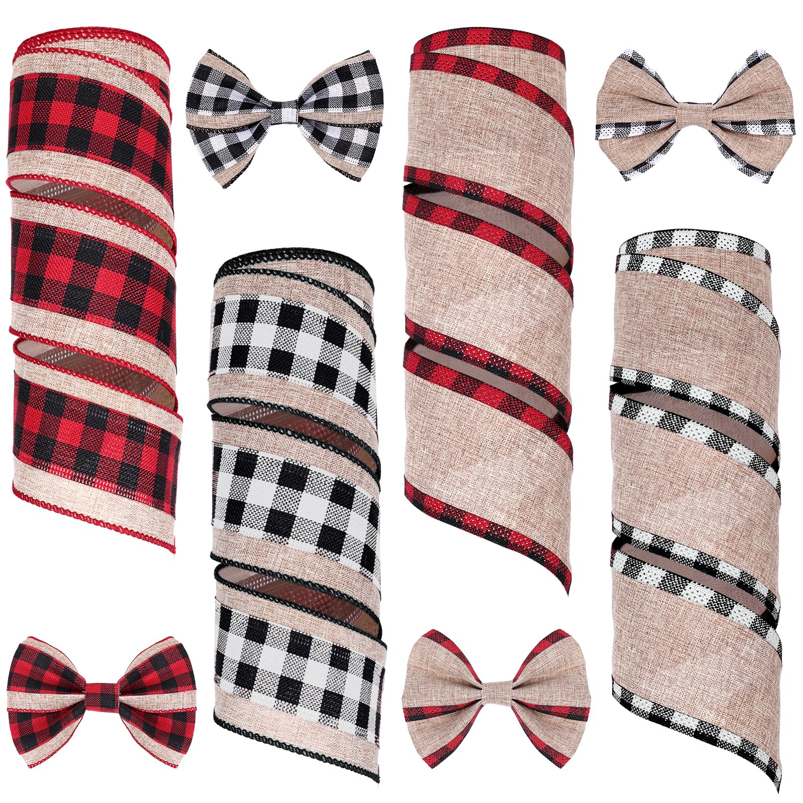 Amazon.com: VGOODALL Buffalo Plaid Ribbon, Red White Black Checked ...