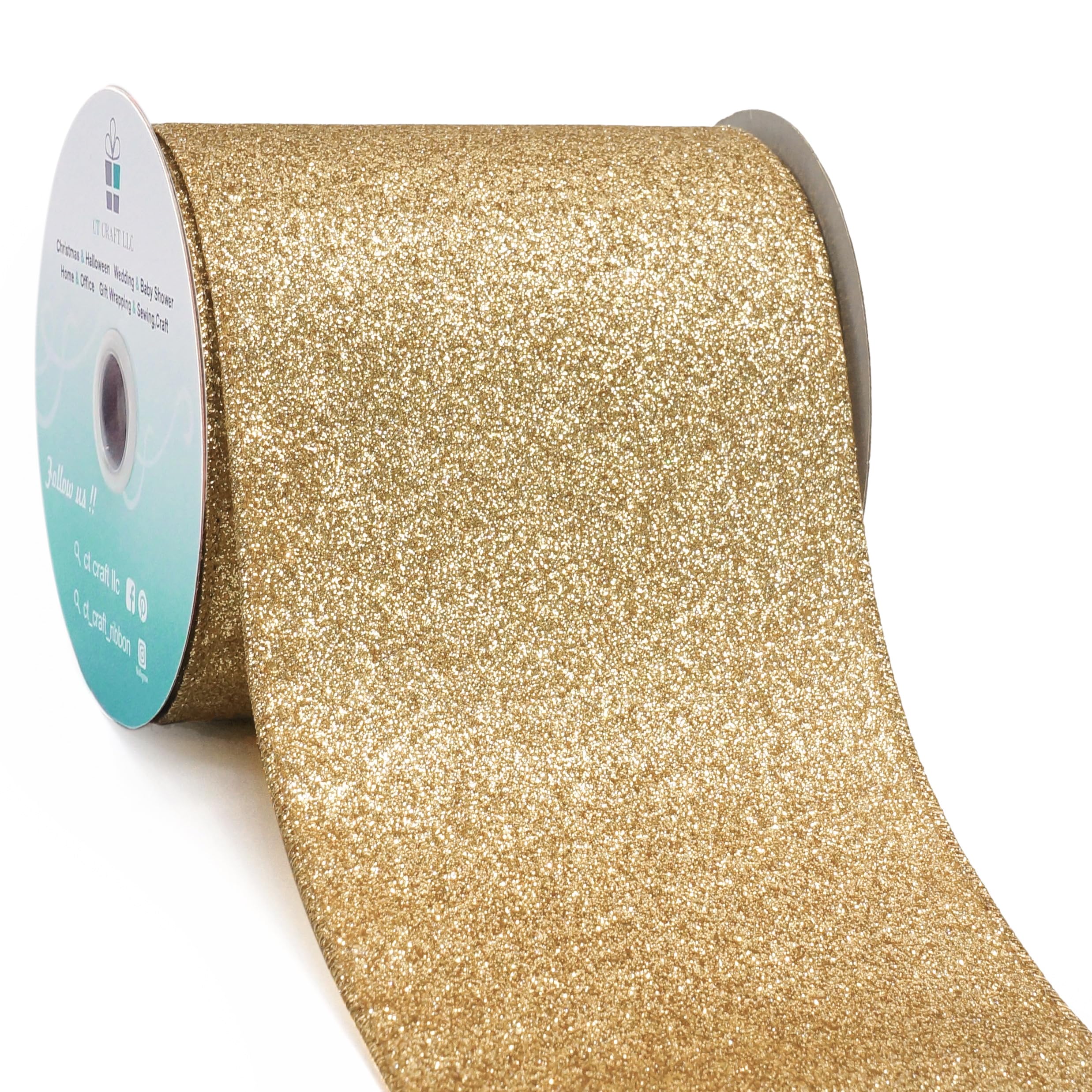 Amazon.com: CT CRAFT LLC Glitter Wired Ribbon 4" x 10 Yards Light Gold ...