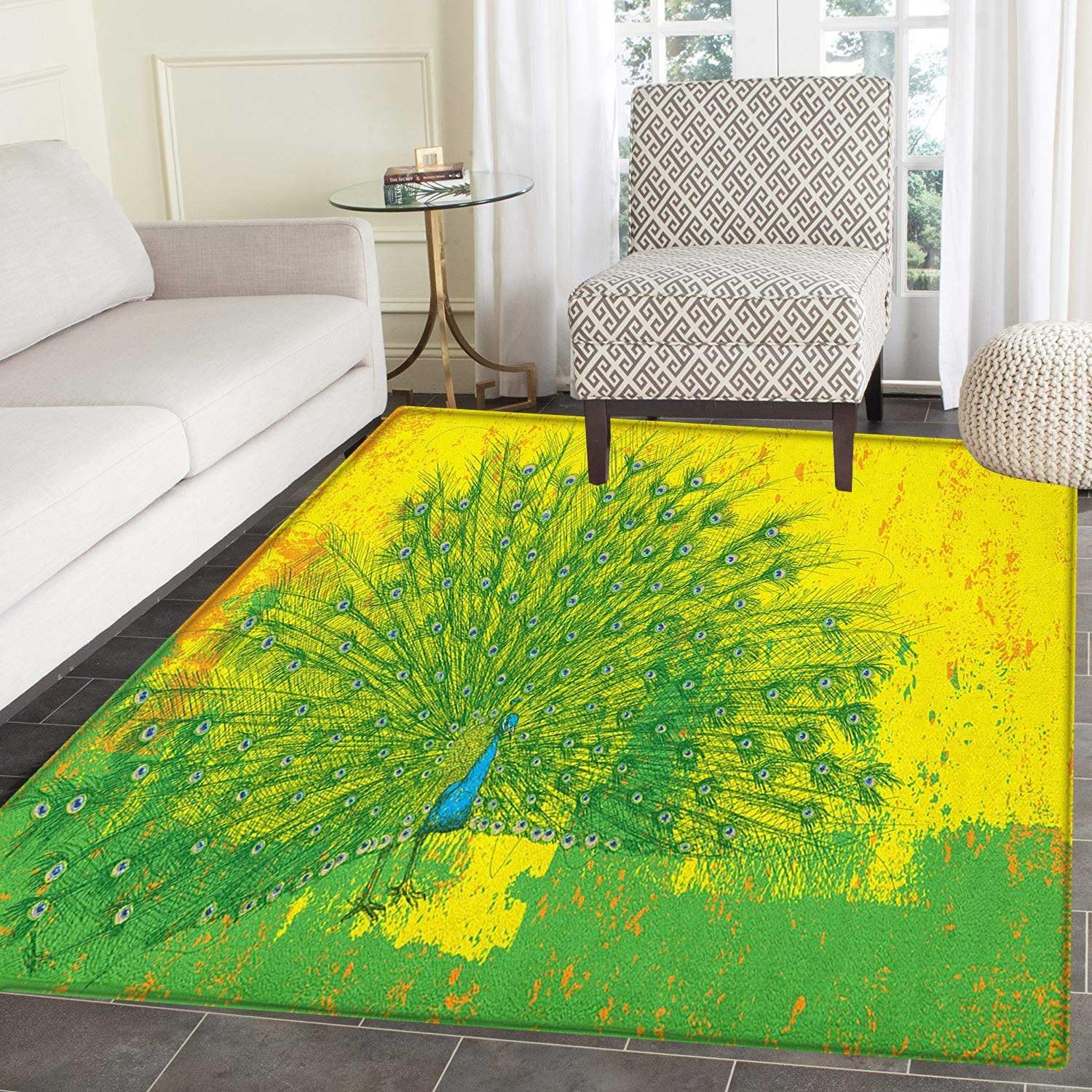 Amazon.com: Peacock Rug Kid Carpet Peacock Over An Abstract Grunge ...