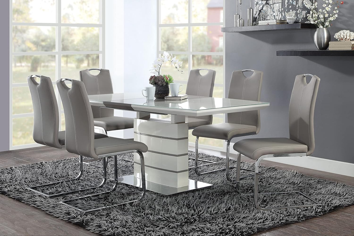 Amazon.com - Modern Sleek Design Dining Set 7pc High Gloss Finish Table ...