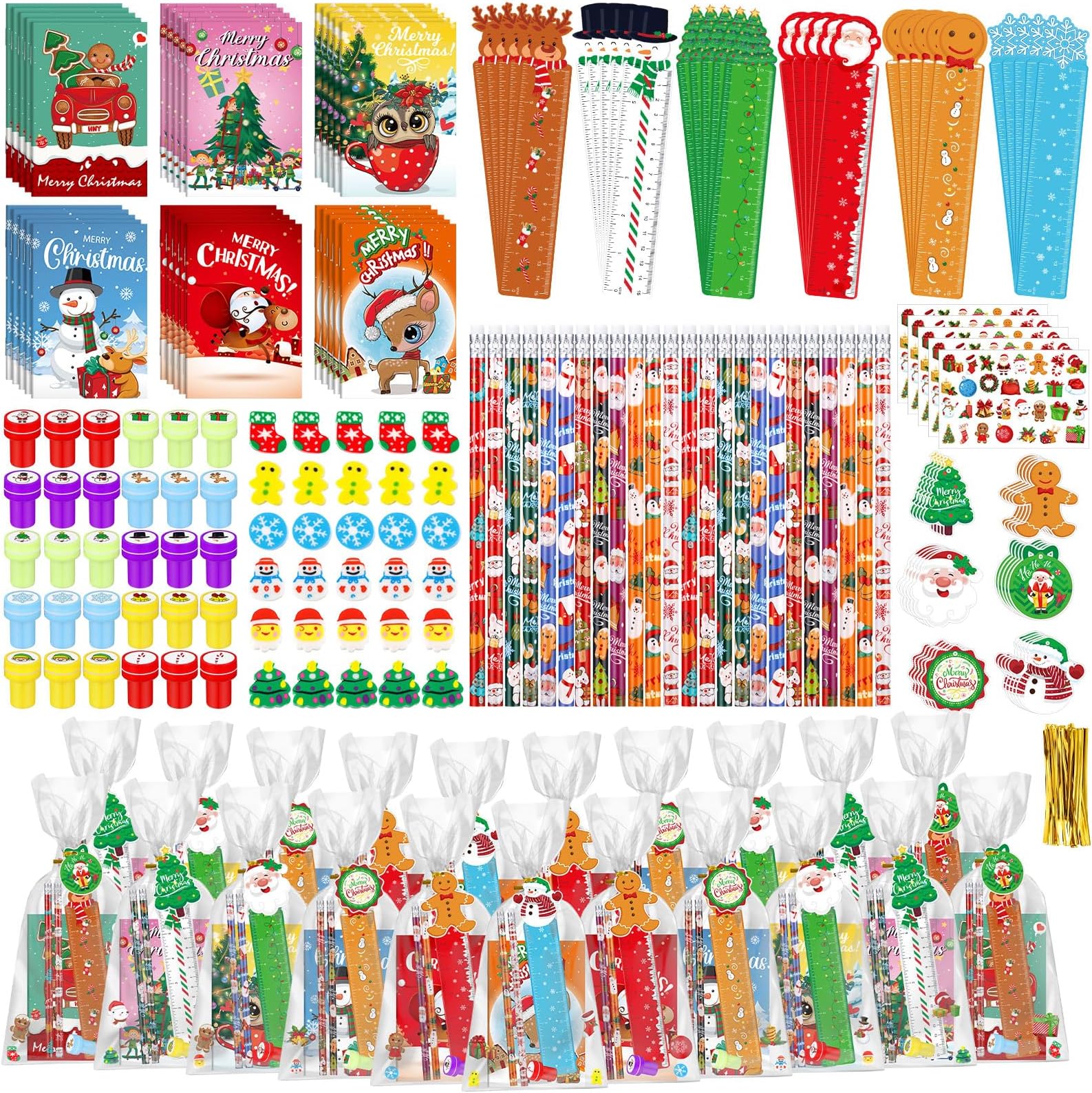 Amazon.com: 350 Pcs Christmas Stationery Party Favors Bulk Christmas ...