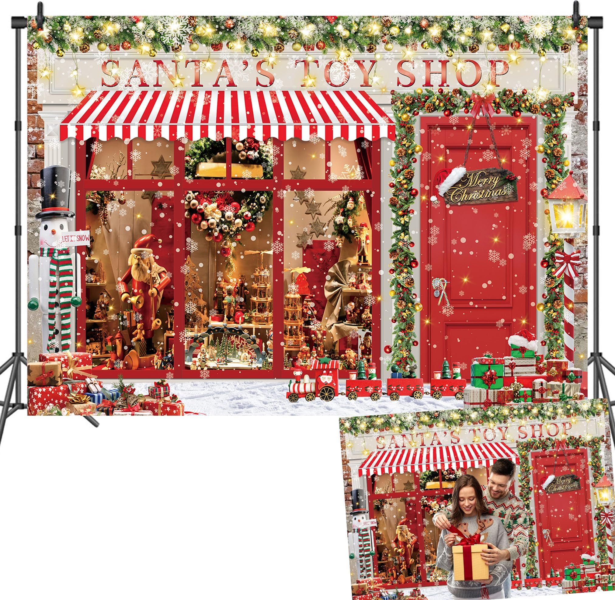 Amazon.com : 7x5ft Santa's Toy Shop Window Backdrop Christmas Shop Toys ...