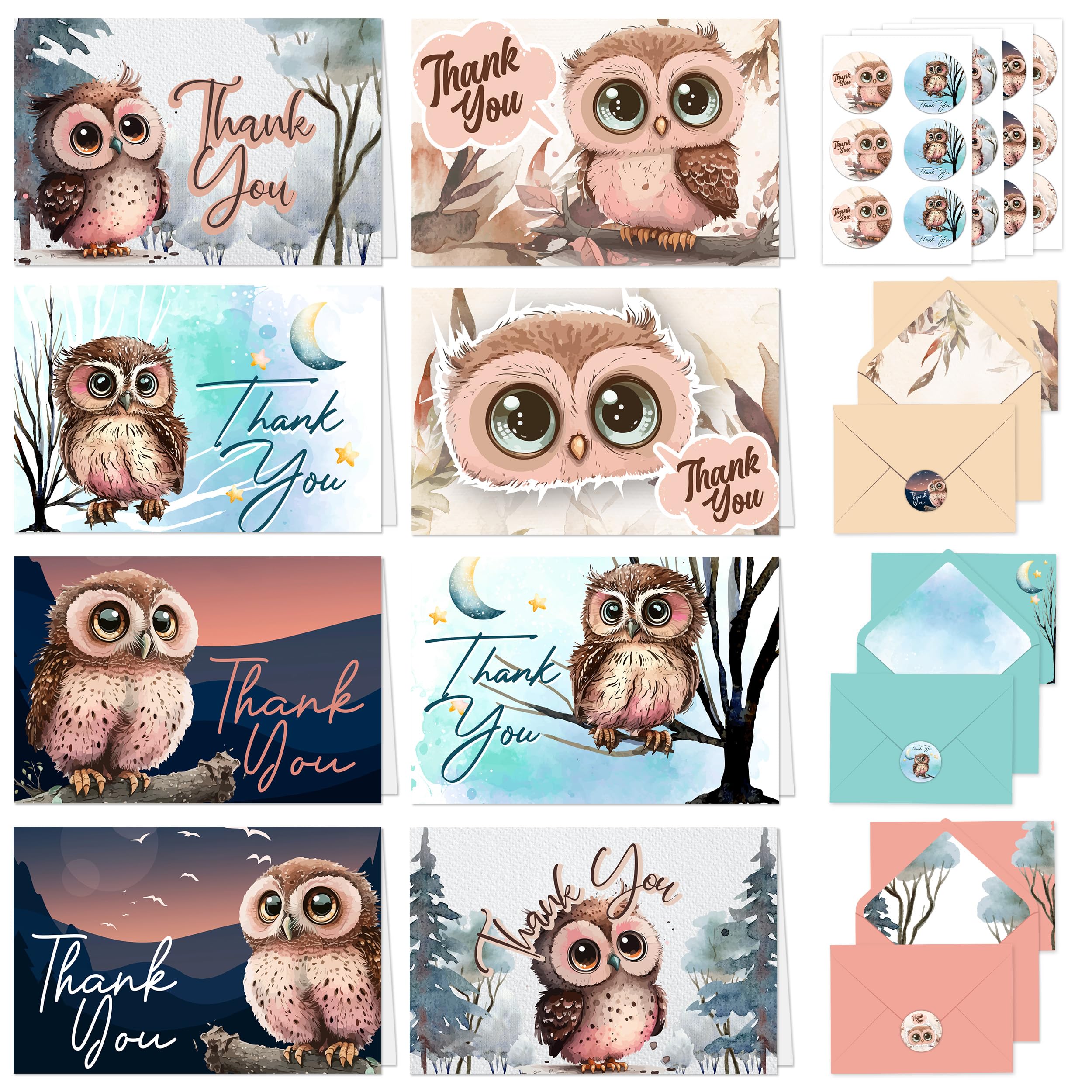 Snapklik.com : Decorably 24 Pack 6x4in Owl Thank You Cards