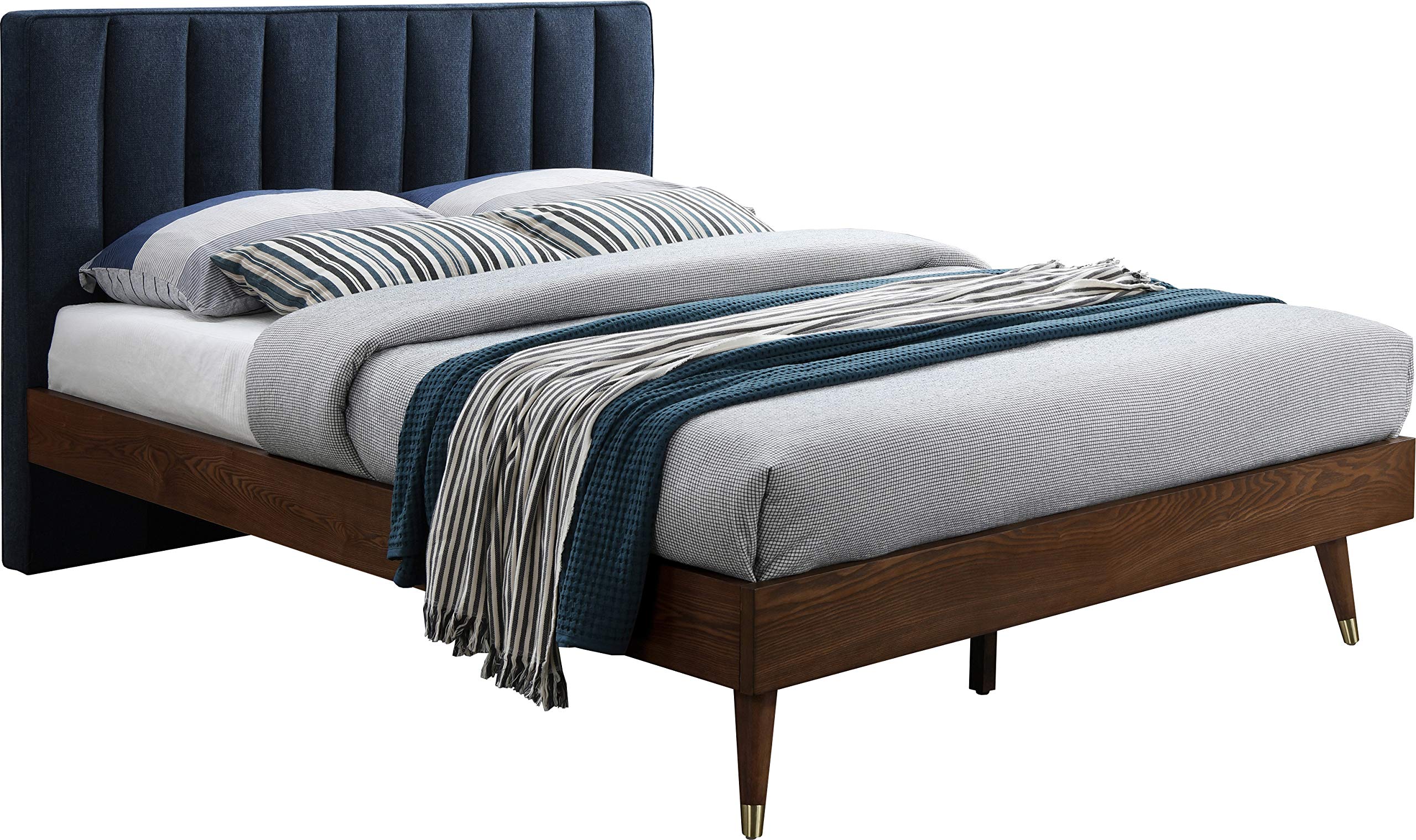 Meridian Furniture VanceNavy-K Vance Collection Mid Century Modern Linen Textured Fabric Bed ...