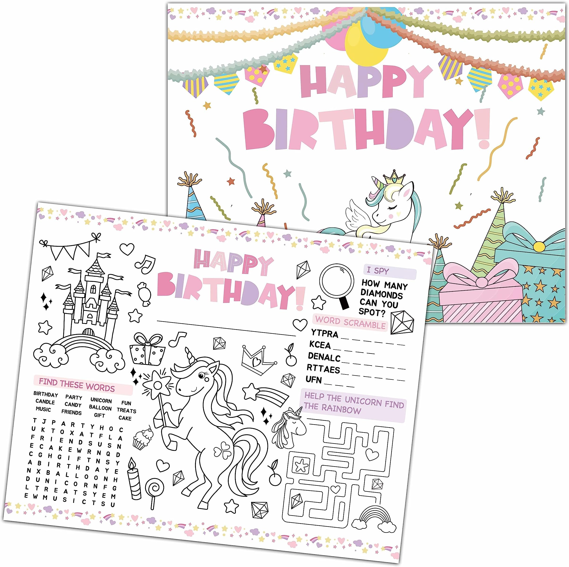 Amazon.com: Birthday Coloring Paper Placemats, Magical Unicorn Birthday ...