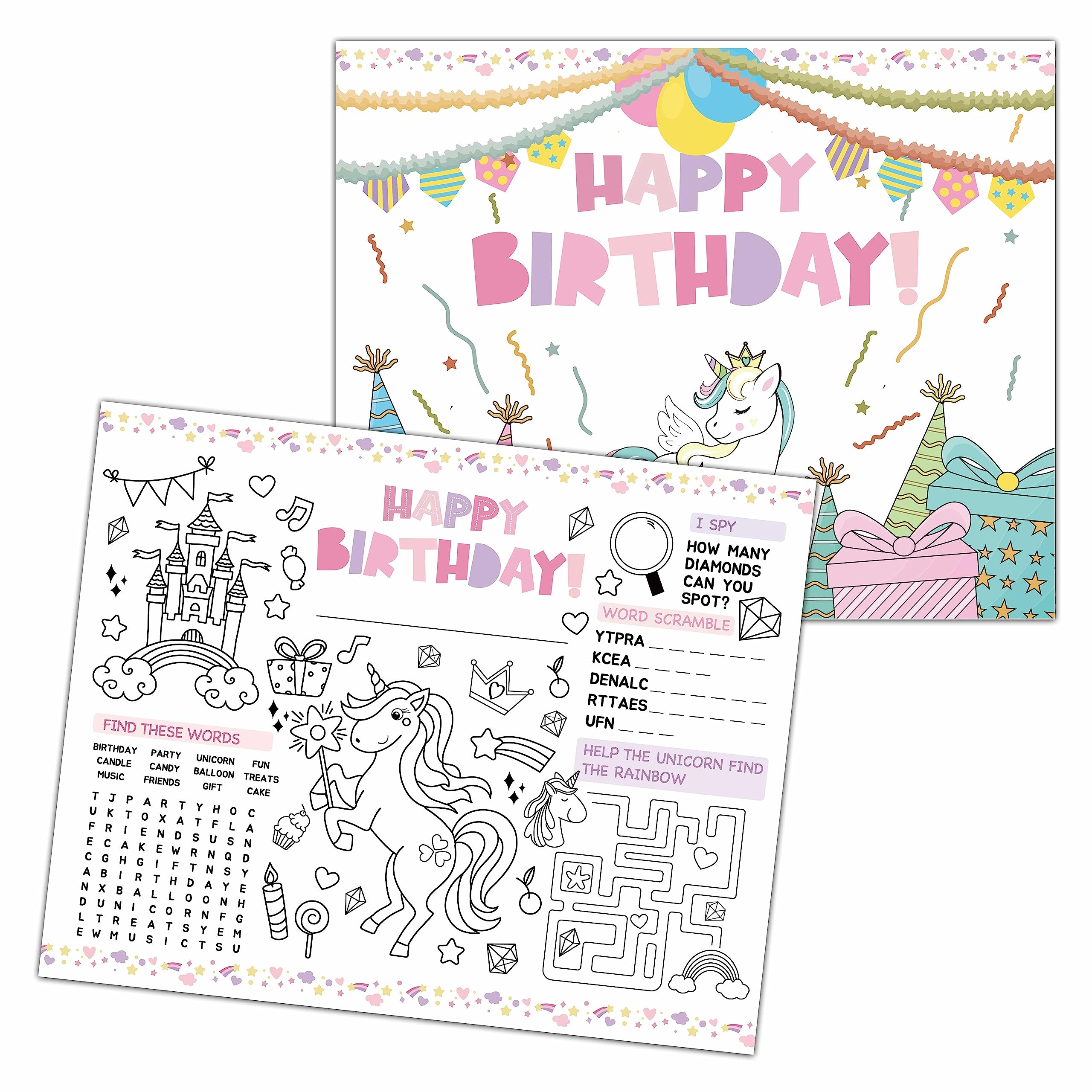 Amazon.com: Birthday Coloring Paper Placemats, Magical Unicorn Birthday ...