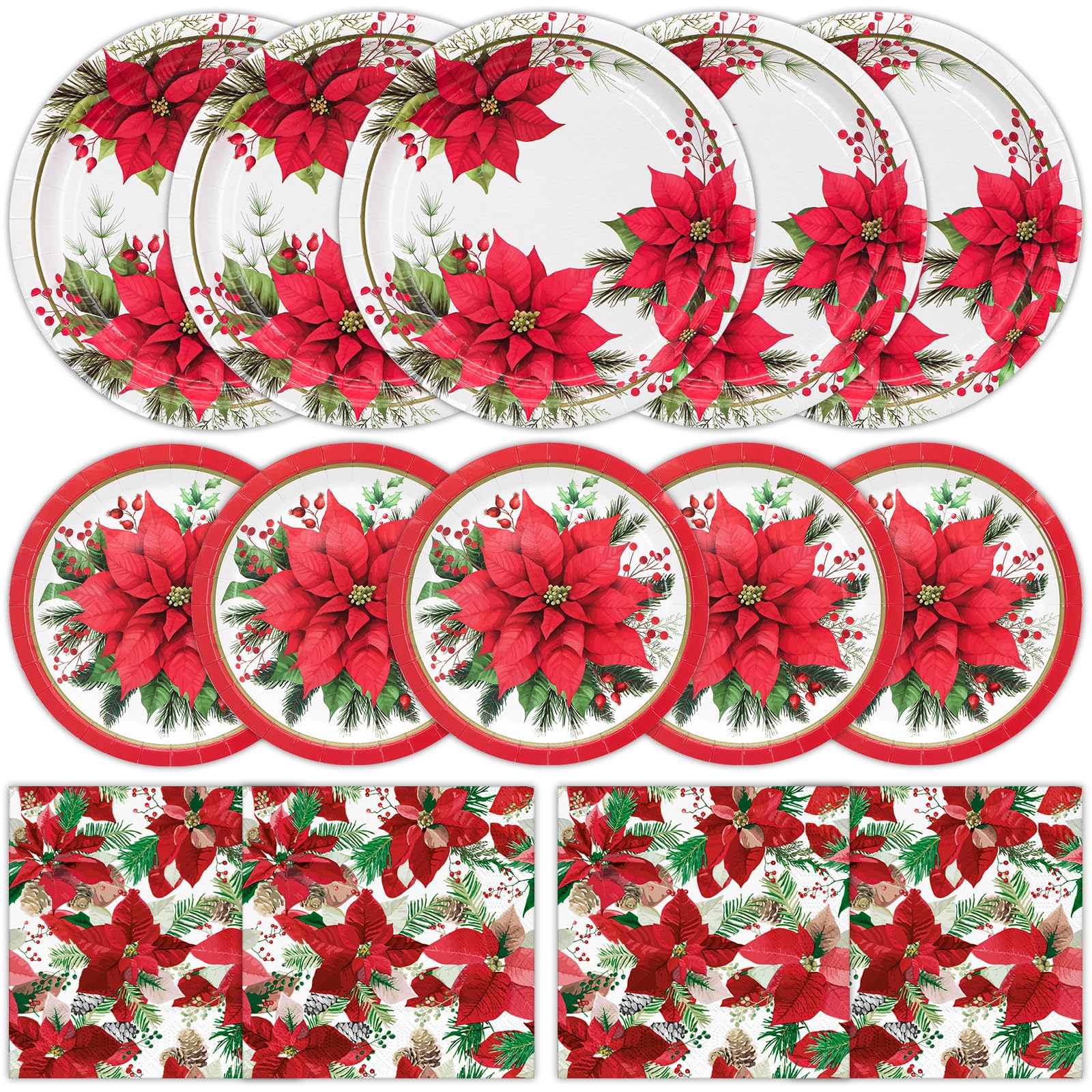 Amazon.com: Christmas Poinsettia Tableware Set, 9.2" Paper Dinner ...