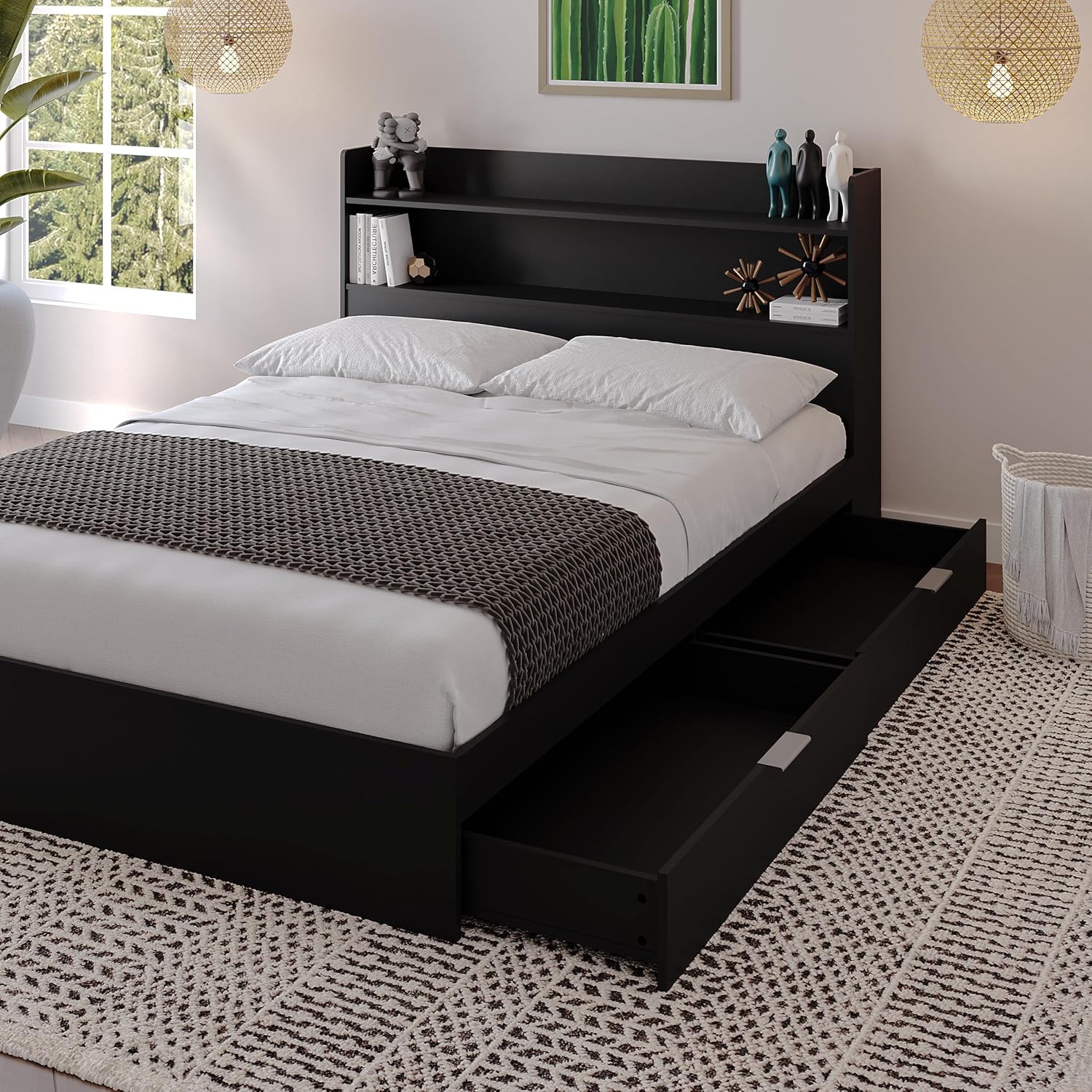 Amazon.com: Nexera 403980 Hunter Platform Bed with Headboard : Home & Kitchen