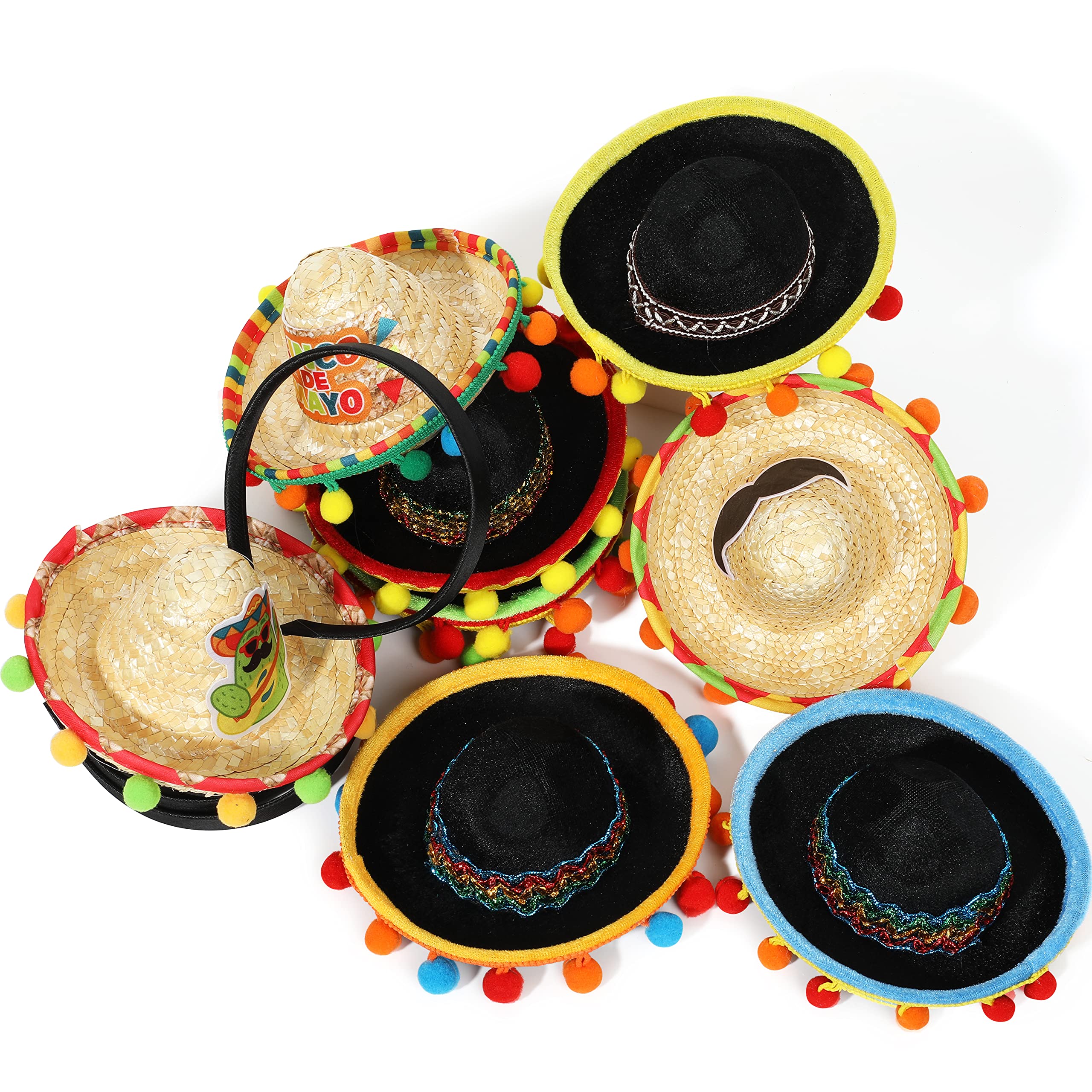 JOYIN 9PCs Cinco De Mayo Fiesta Straw Sombrero Headbands Party Costume ...