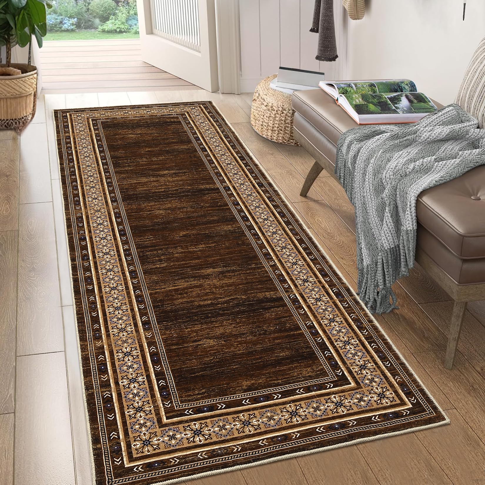 Amazon.com: MilleLoom Vintage Runner Rug 2x6 Washable Area Rug Bordered ...