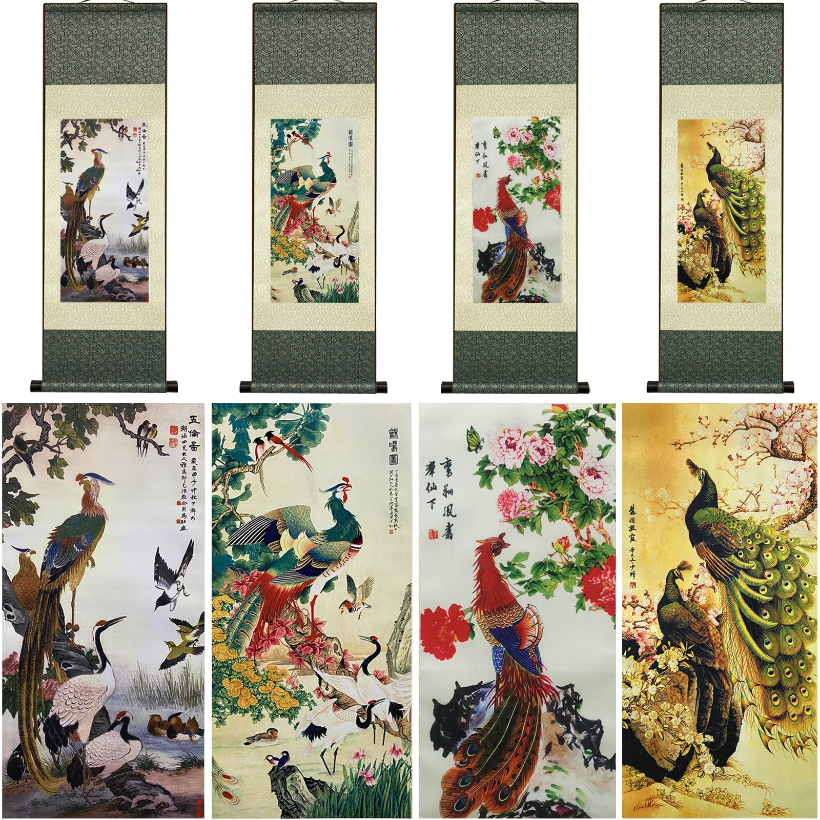 Valart Silk Scroll Painting Asian Wall Decor 4 Pack Birds – Phoenix ...