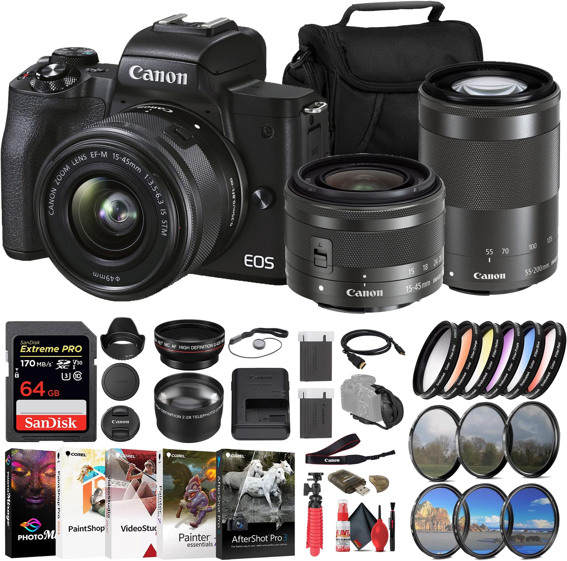Amazon.com : Canon EOS M50 Mark II Mirrorless Camera with 15-45mm and ...