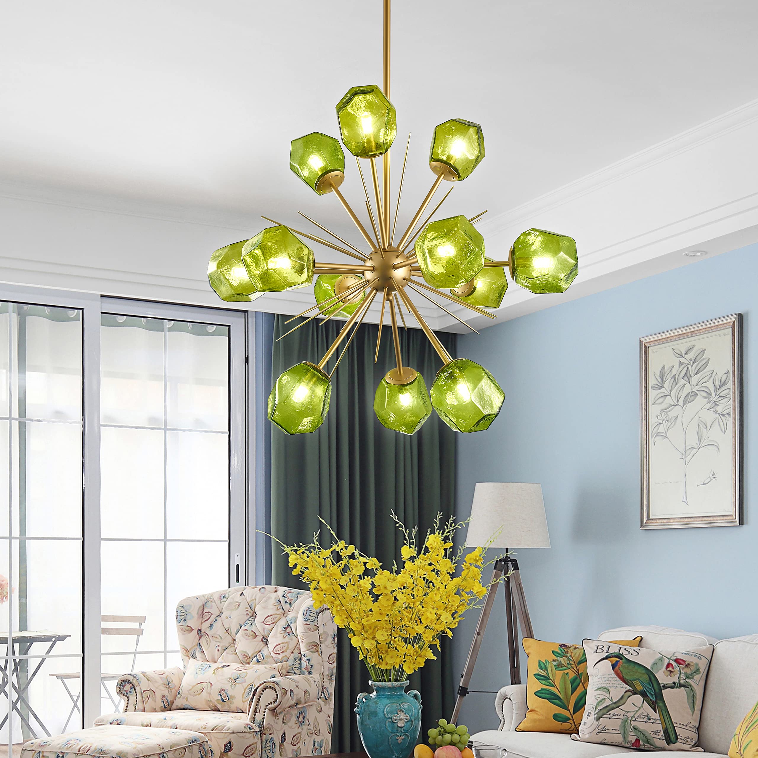 Green Crystal Chandelier Murano Glass Craft Vintage Italian Crystal