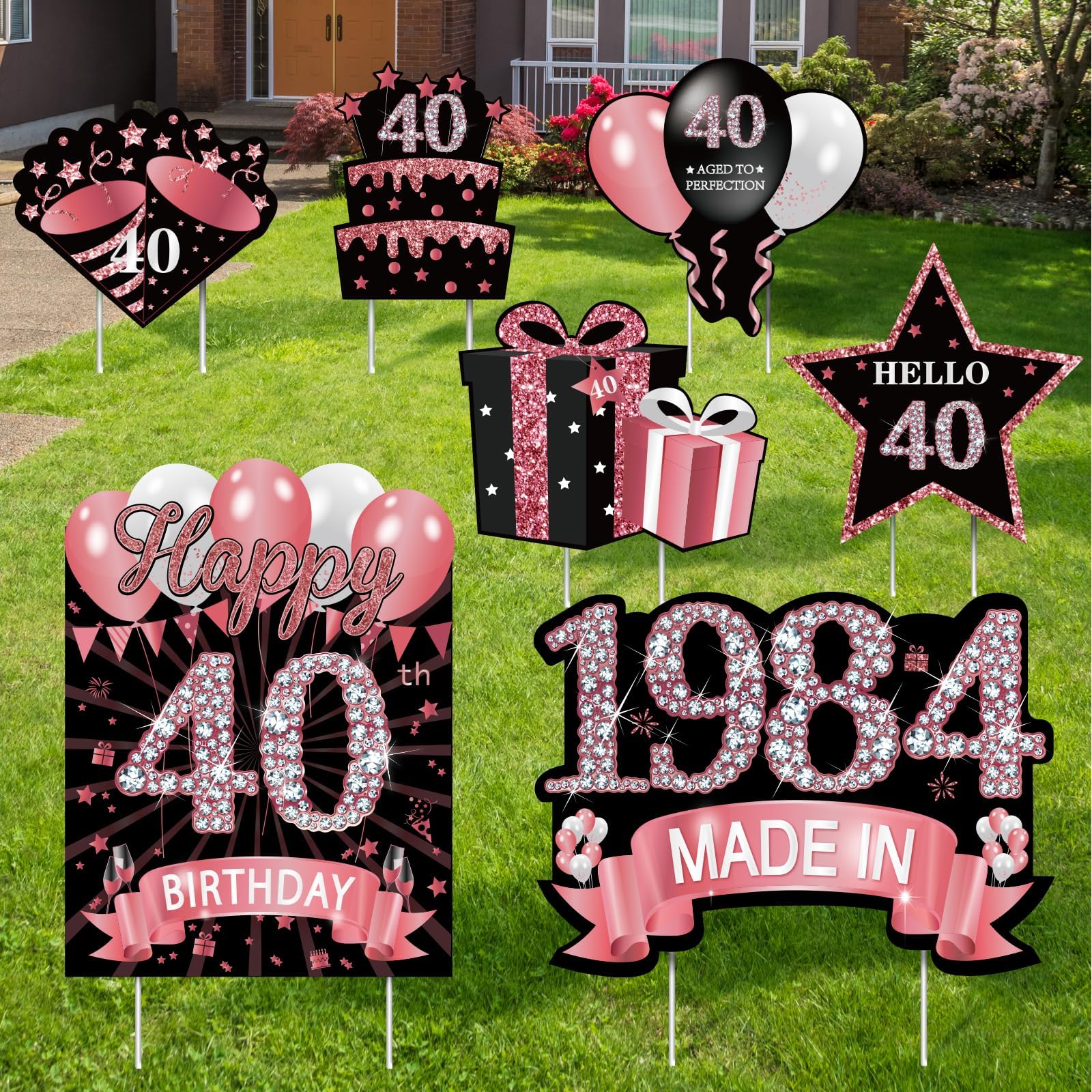 Amazon.com : 2Pcs Rose Gold 40th Birthday Yard Sign Decorations for ...
