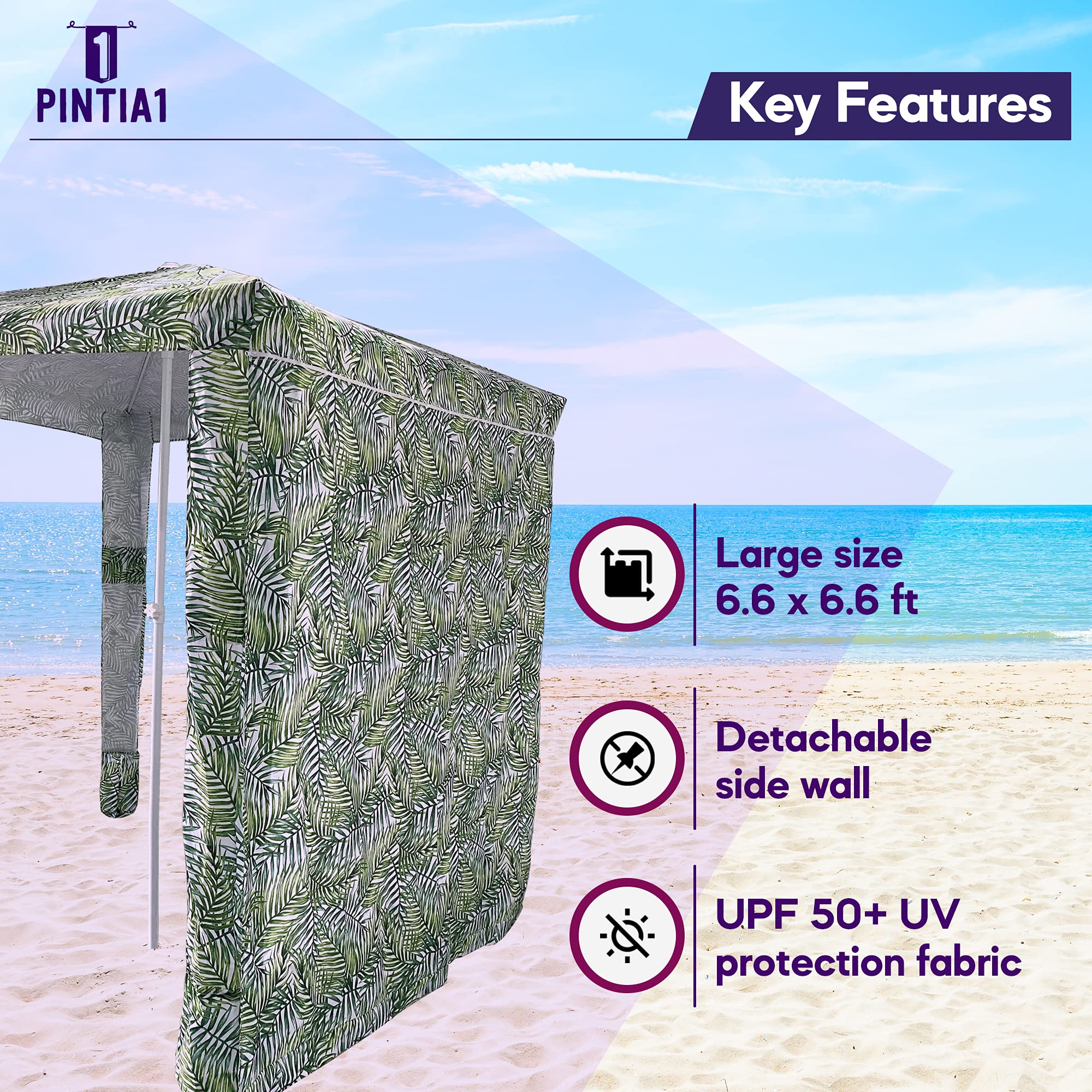 Buy PINTIA1 6.6’ x 6.6’ Beach Cabana Portable Beach Shade, Quick Easy ...