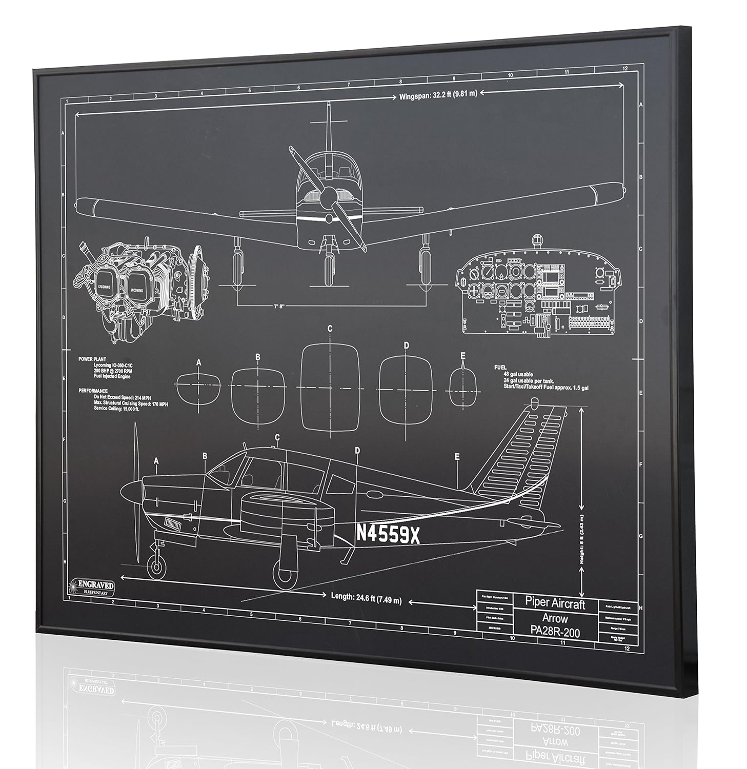 Amazon.com: Piper Comanche PA28R-200 Blueprint Artwork-Laser Marked ...