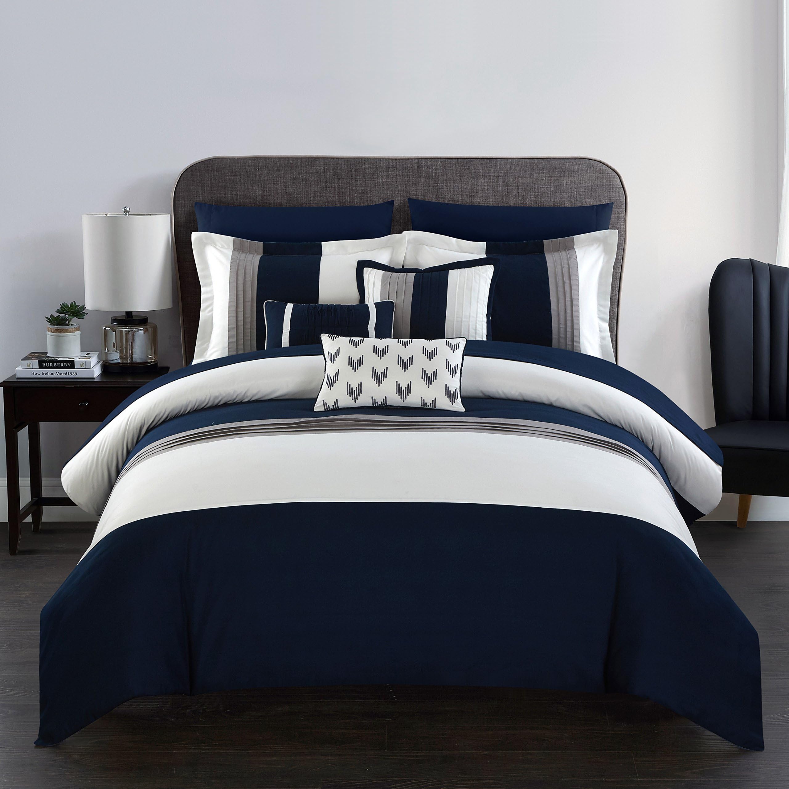 Amazon.com: GrandLinen 7 Piece Navy Blue/Grey/Black/White Scroll ...