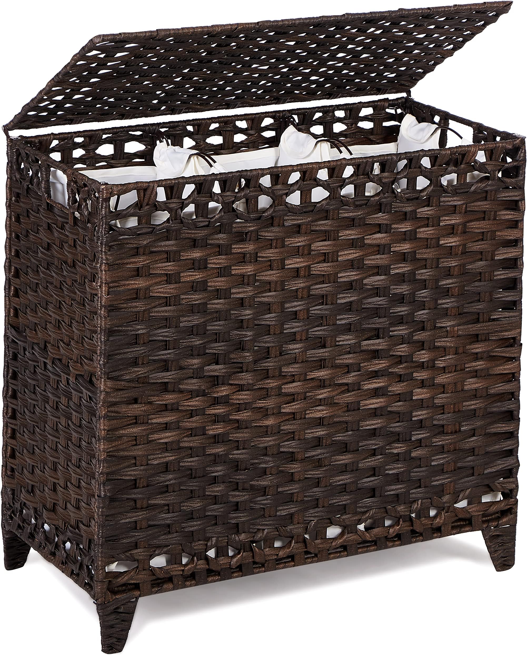 Amazon.com: Greenco Bamboo Foldable Double Hamper, Flip-top Lid, Side ...