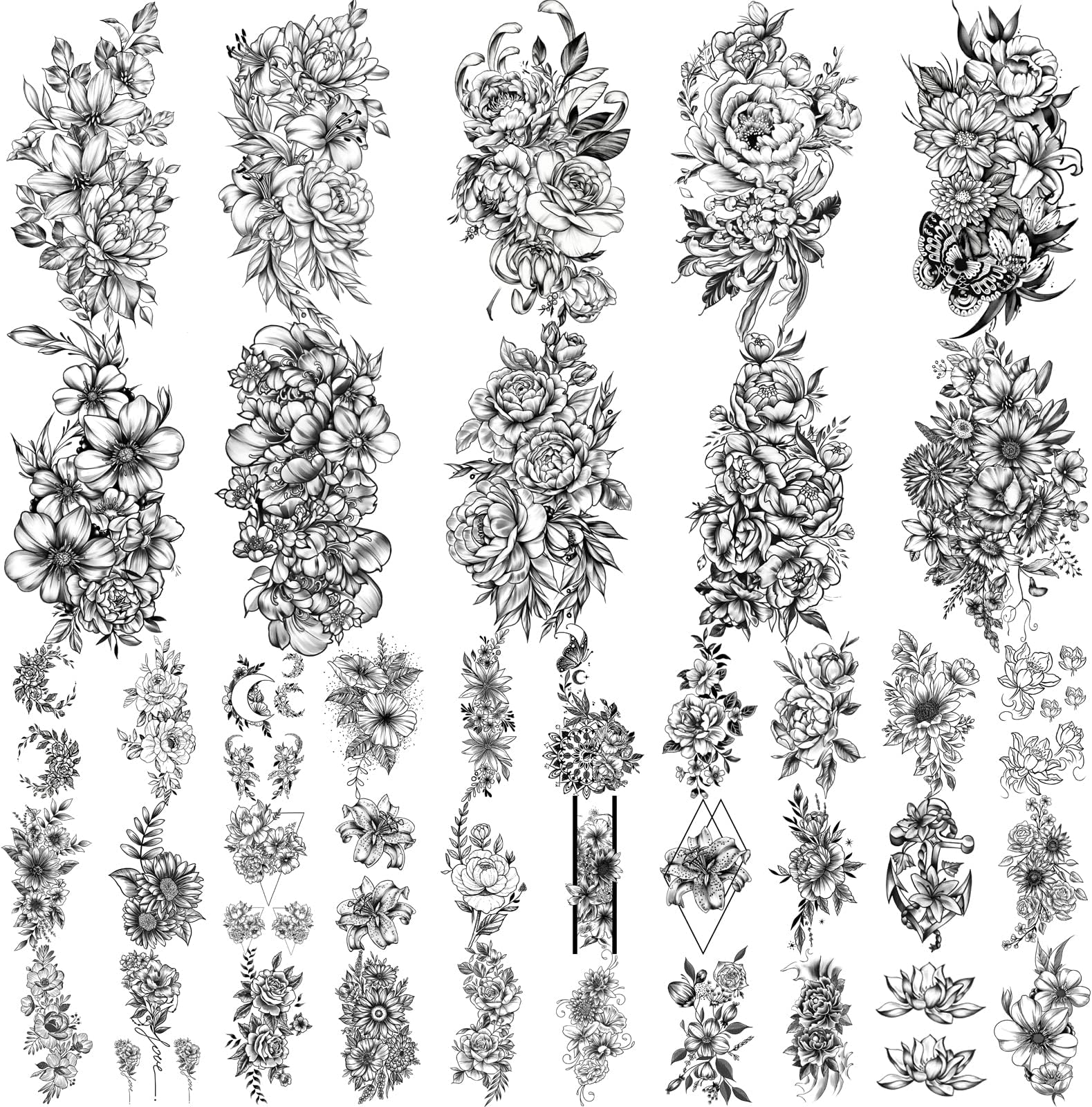 Amazon.com : EMOME 20 Sheets Half Arm Rose Temporary Tattoos for Women ...