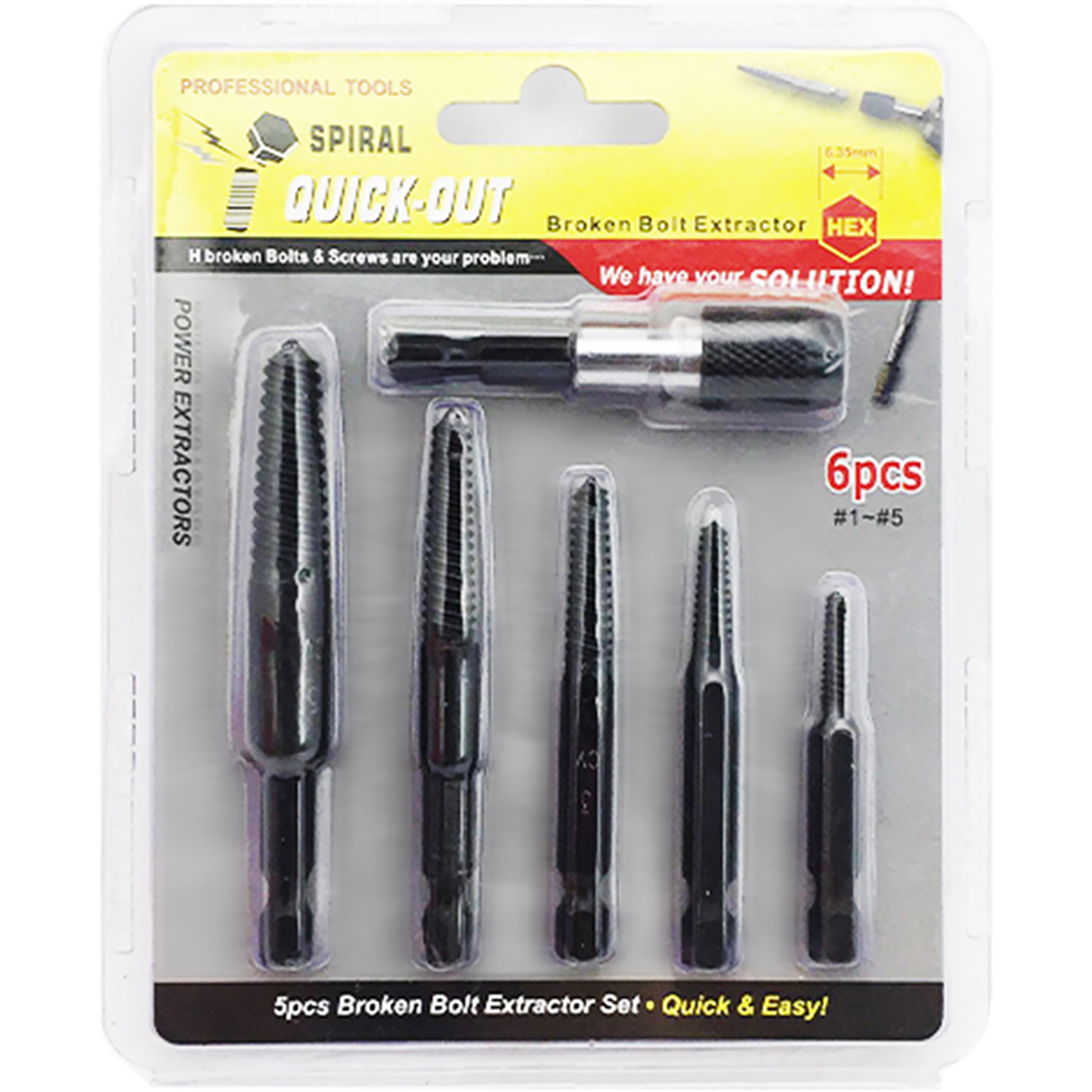 Cionyce 5 Pcs Bolt Extractor Set Straight Fluted Screw Extractor Heavy