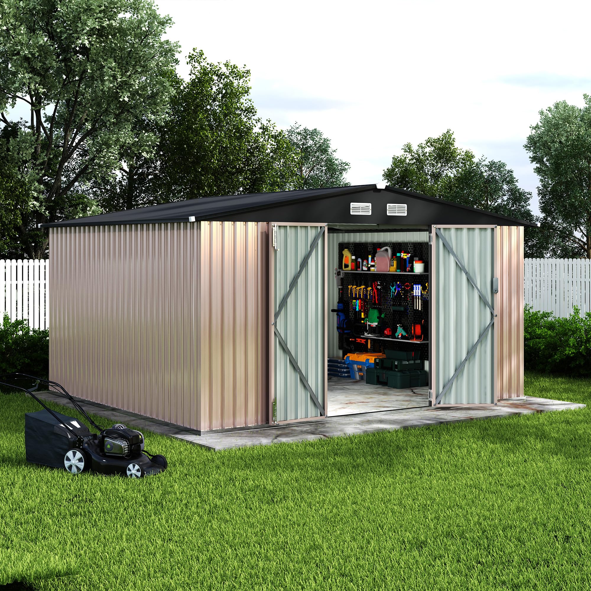 Amazon.com : GarveeLife 10x12x6.4 FT Outdoor Storage Sheds, Metal ...