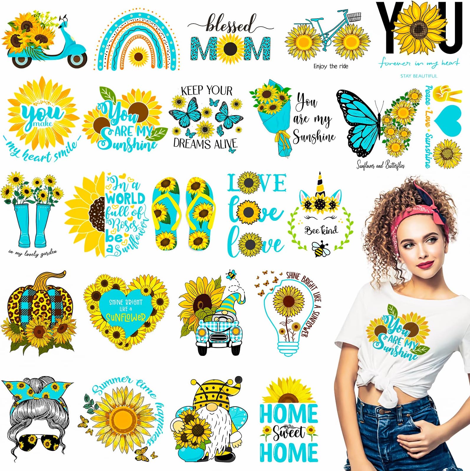 Amazon.com: 30 Pcs Sunflower Iron on Transfers Cute Patches Flower ...