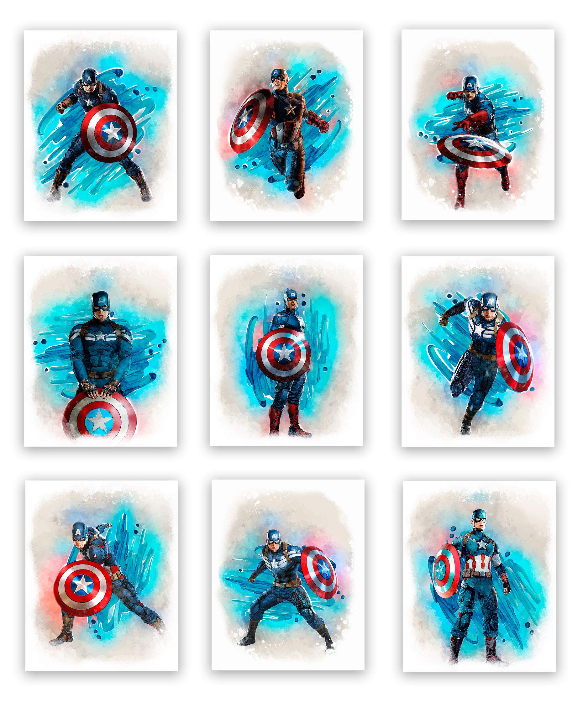 Amazon.com: Captain America Superhero Watercolor Art Prints (Unframed ...