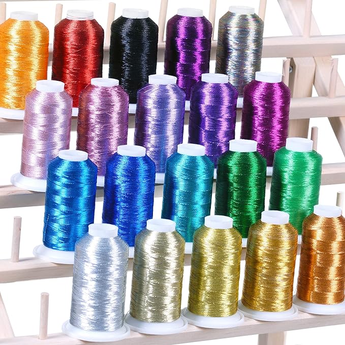 Amazon.com: Large 1100yds Machine Metallic Embroidery Thread Set 20 ...