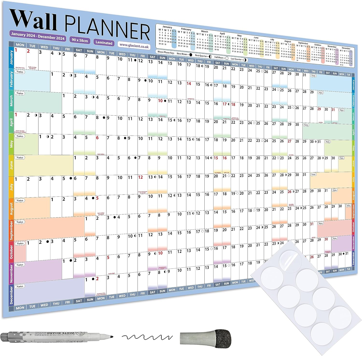 2024 Wall Planner Set Large A1 (90 x 58cm) Laminated Folded Thick Wall ...