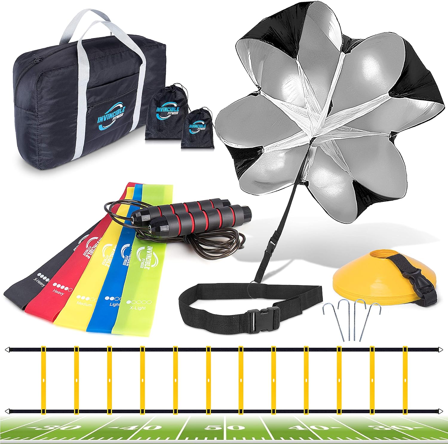 Buy Invincible Fitness 20ft. Agility Ladder Set - Includes 10 Cones, 4 ...