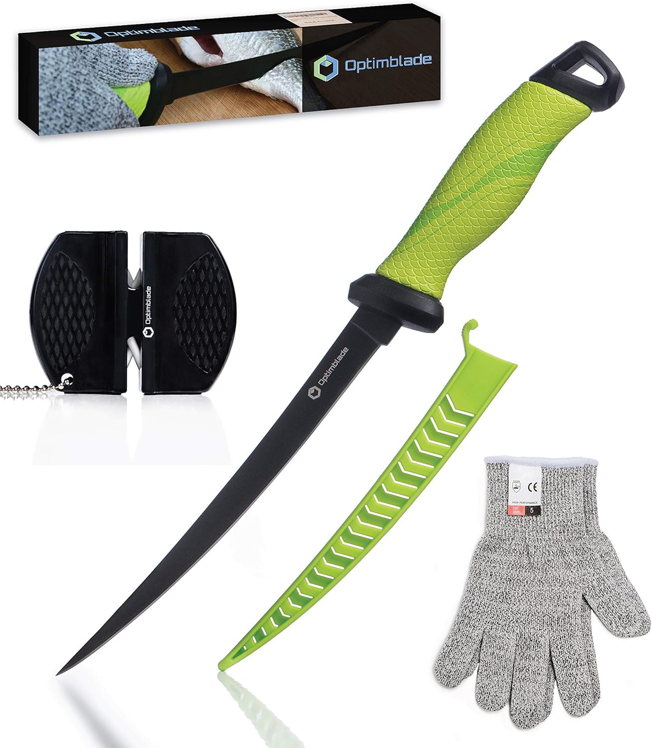 Amazon.com: Optimblade Fillet knife set with sharpener and cut ...
