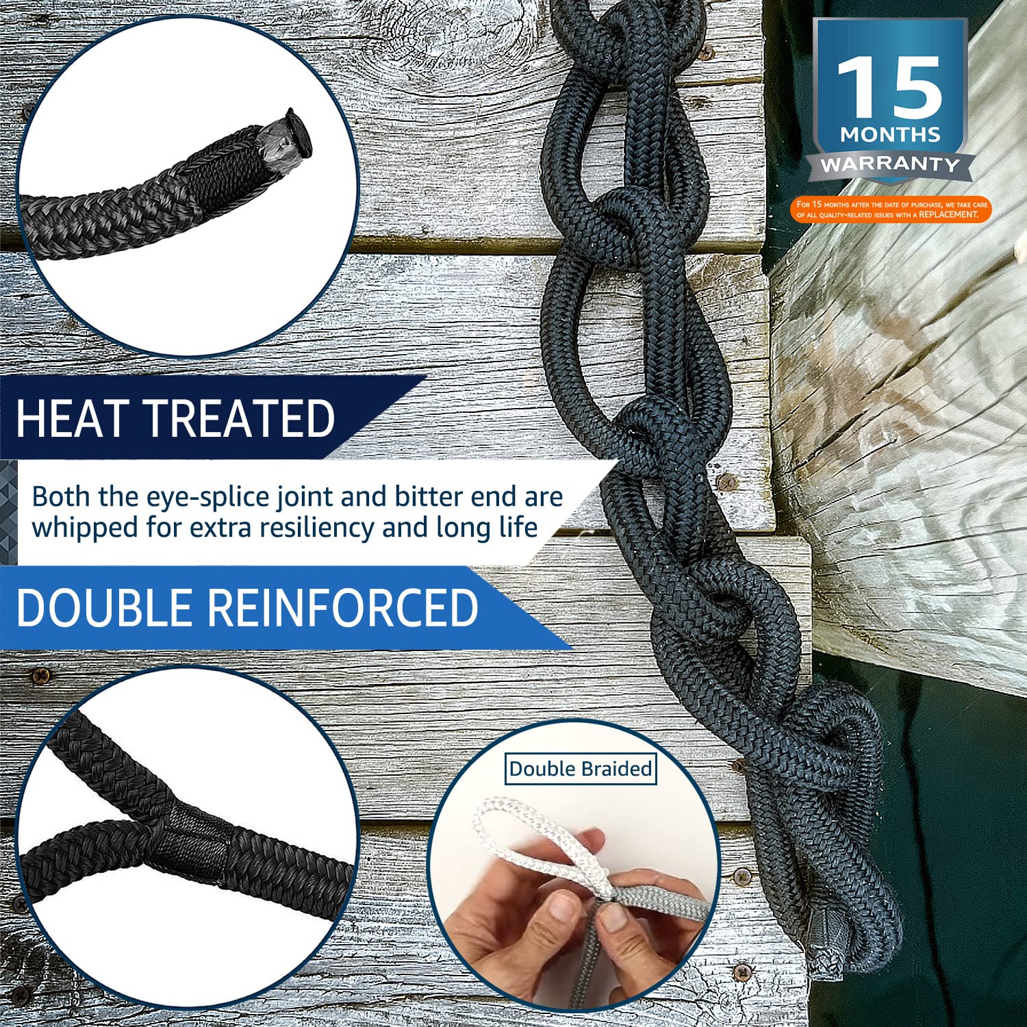 J-FM TWNTHSD 3/4" x 25' Dock Lines - Double Braided Nylon Boat Dock ...