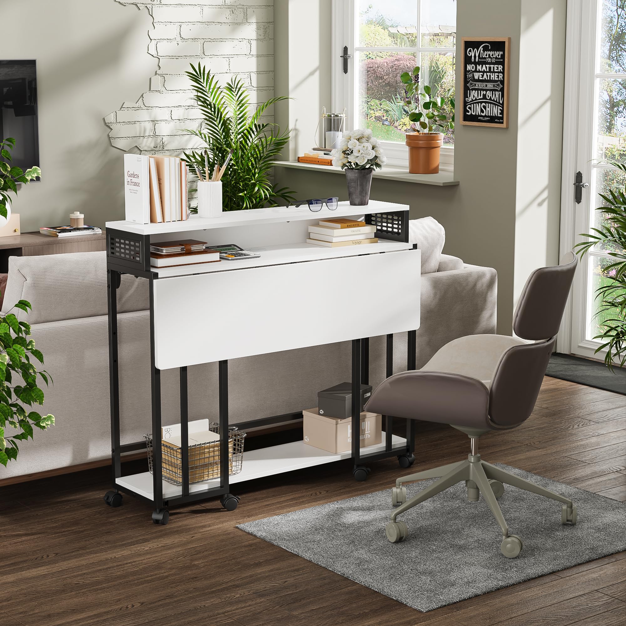 Rolling Desk Table Storage Mobile Folding Desk Rolling Compact Laptop