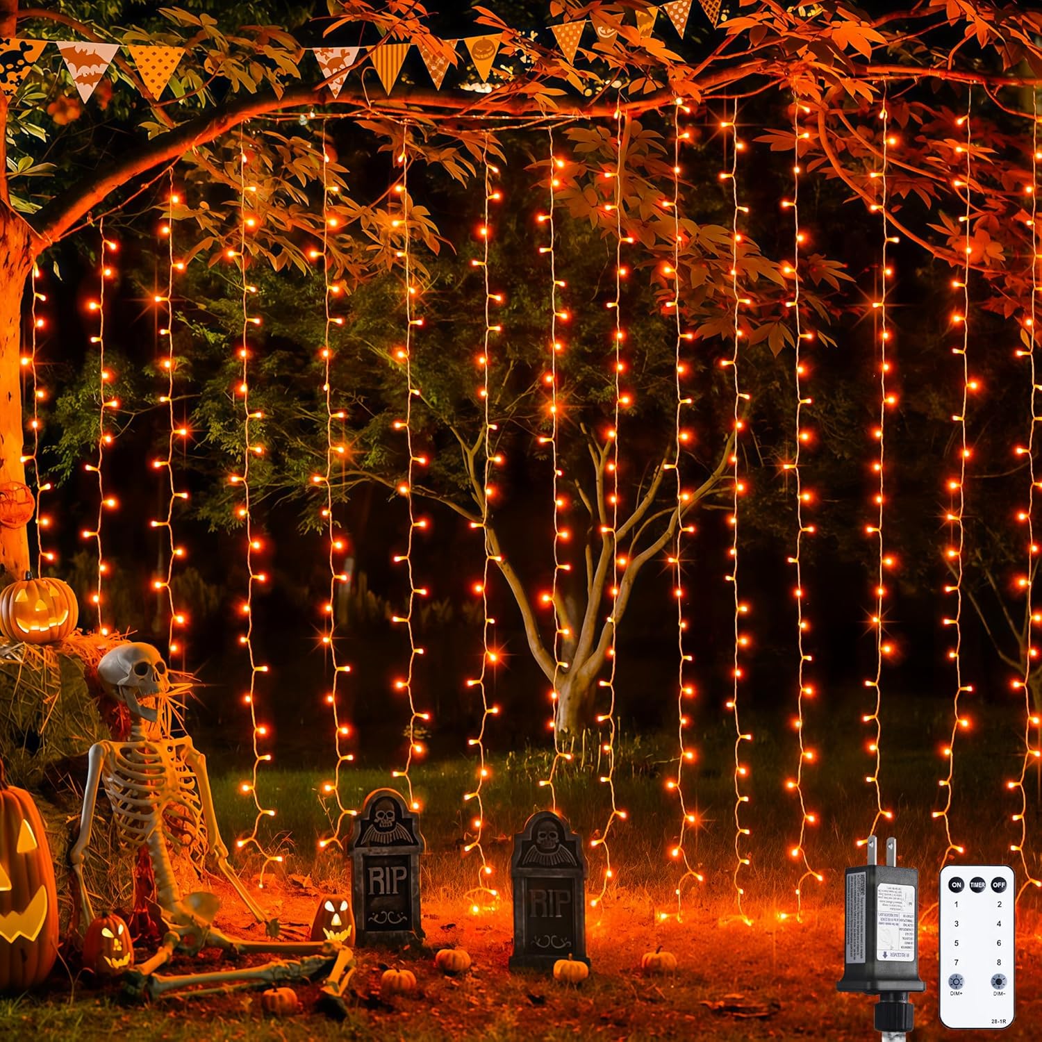 Amazon.com: JMEXSUSS 300LED Orange Halloween Lights with Remote, 9.8x9 ...