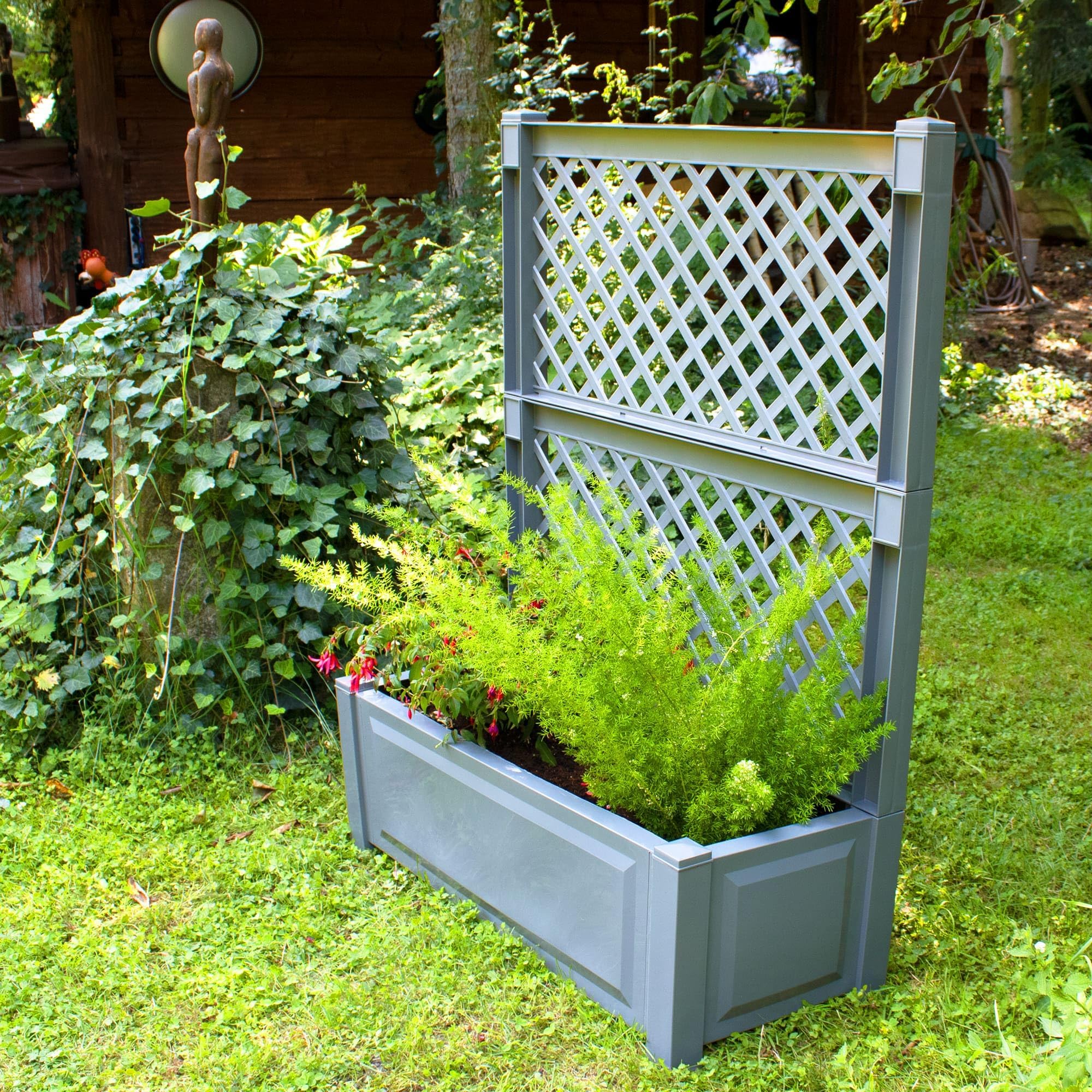 WIFESE Pflanzkübel mit Spalier Dunkelgrau 120x40x136 cm PP Erhöhtes ...