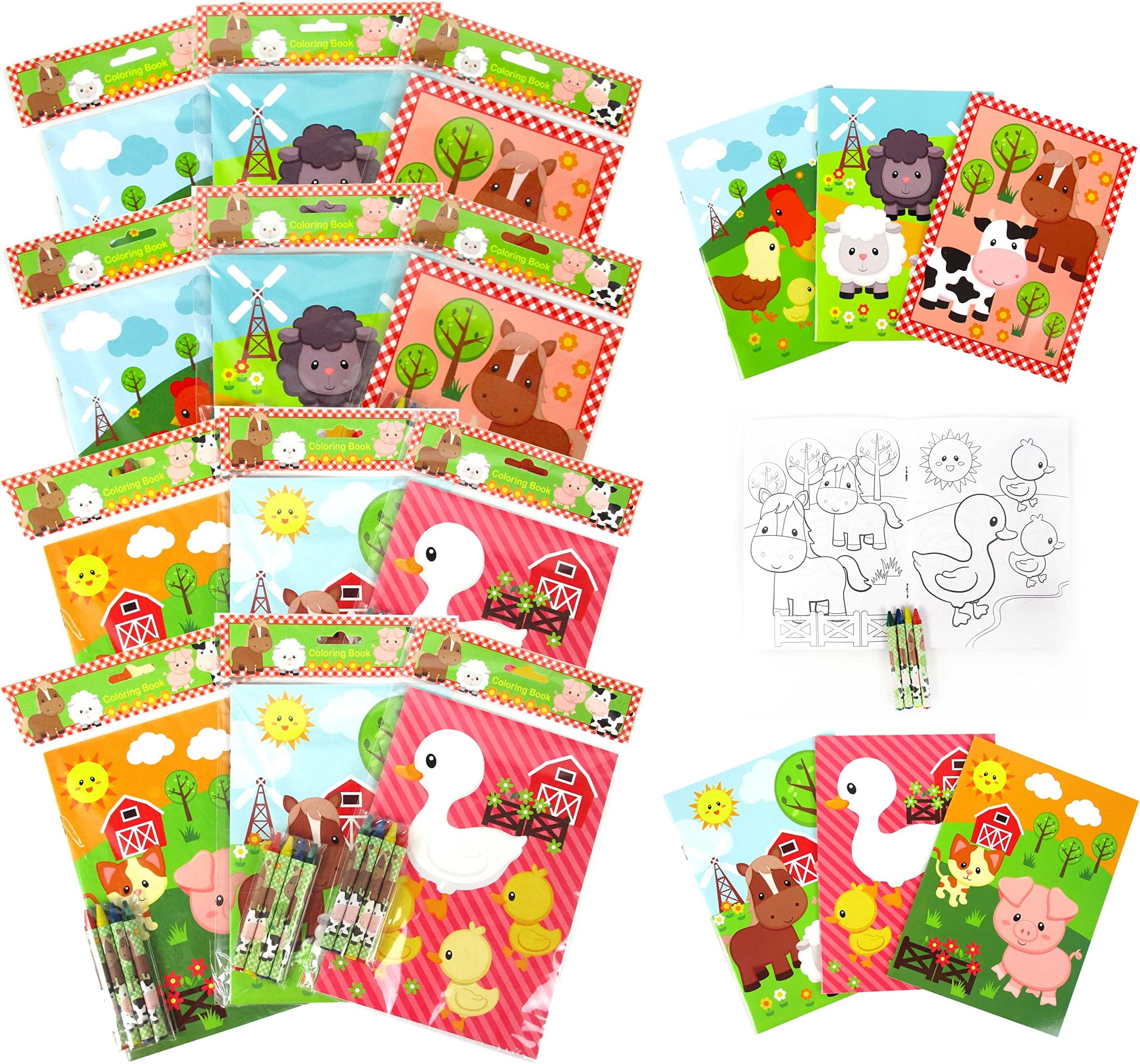 Amazon.com: Tiny Mills Farm Animals Coloring Books with Crayons Party ...