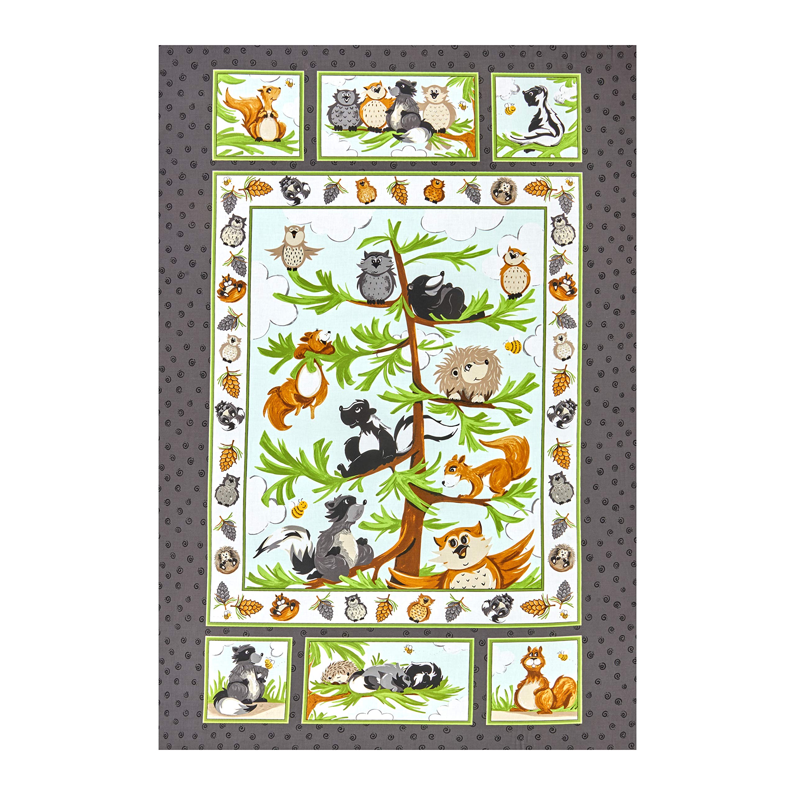Buy Susybee Woodland Friends 36'' Quilt Panel Grey Fabric Online at ...