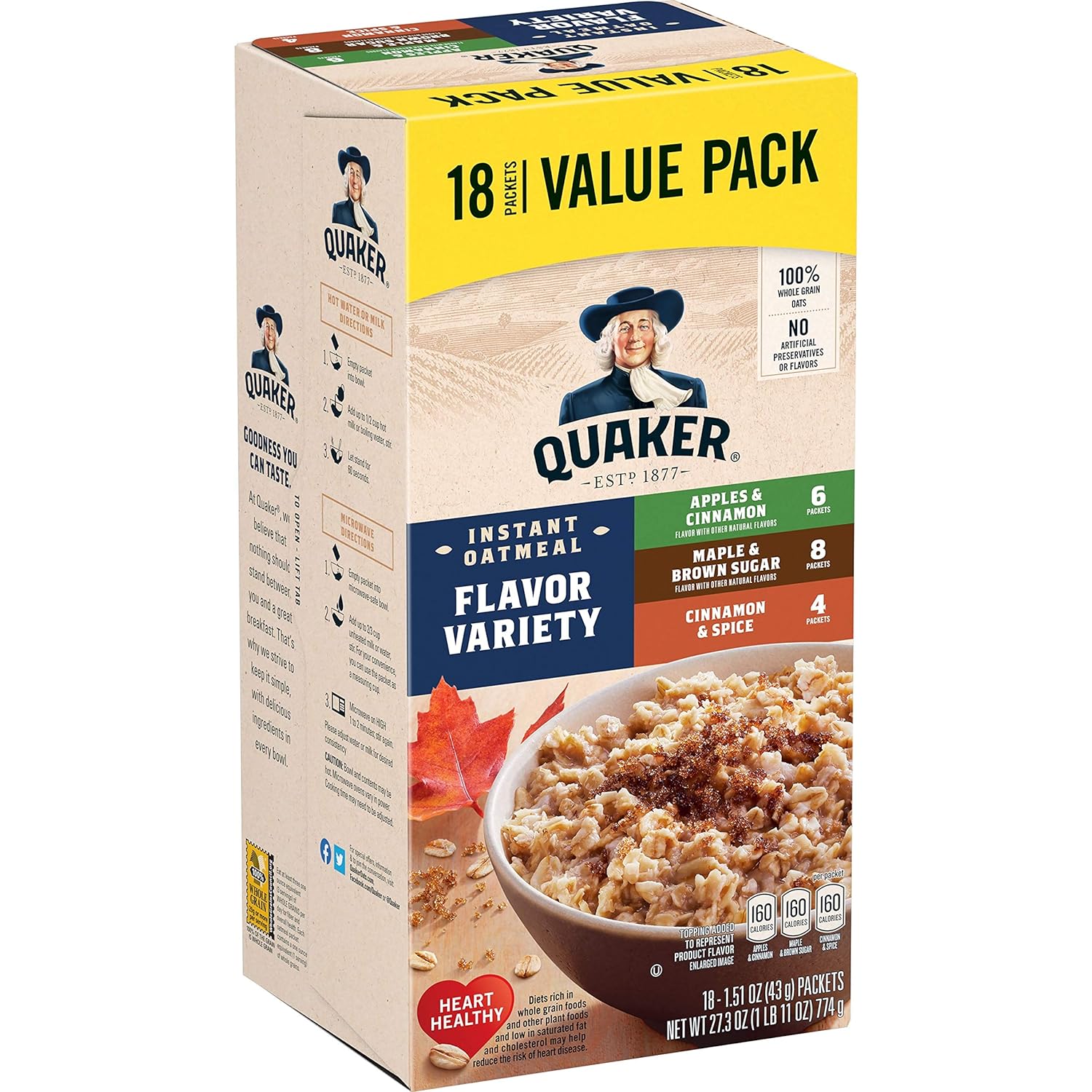 Amazon.com: Quaker Instant Oatmeal, Variety Value Pack, 18 Count ...