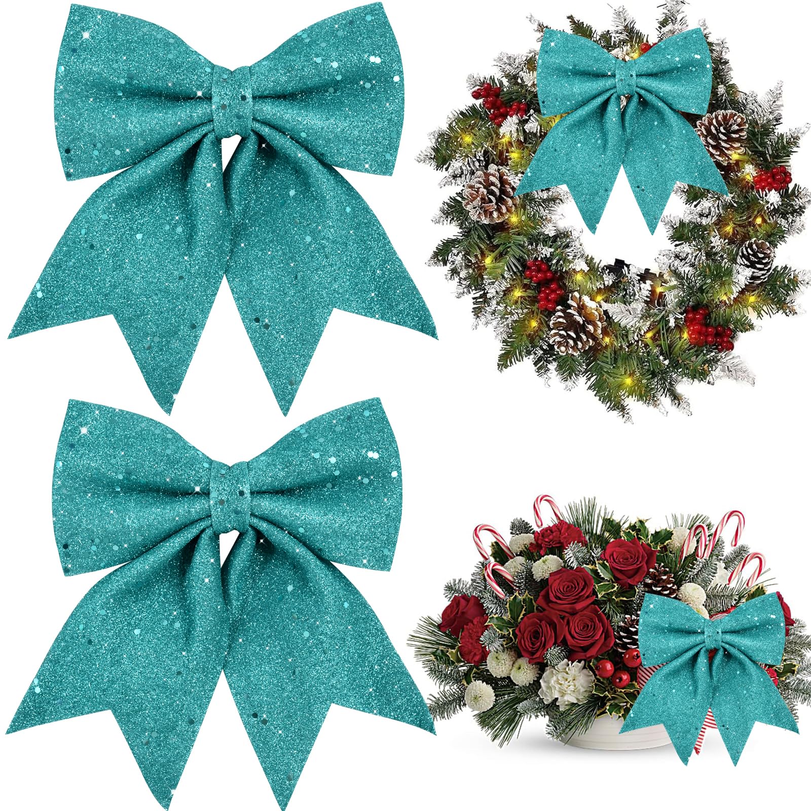 Amazon.com: TONIFUL 2pcs Glitter shiny Bow Blue Sparkling Christmas Bow ...