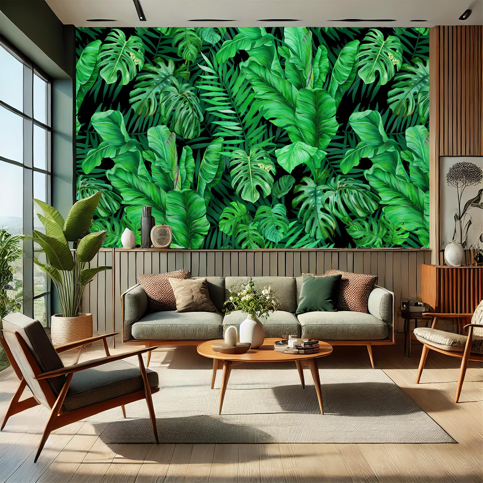 AMUGISH Tropical Greenery Wall Mural – Lush Botanical Wallpaper with ...
