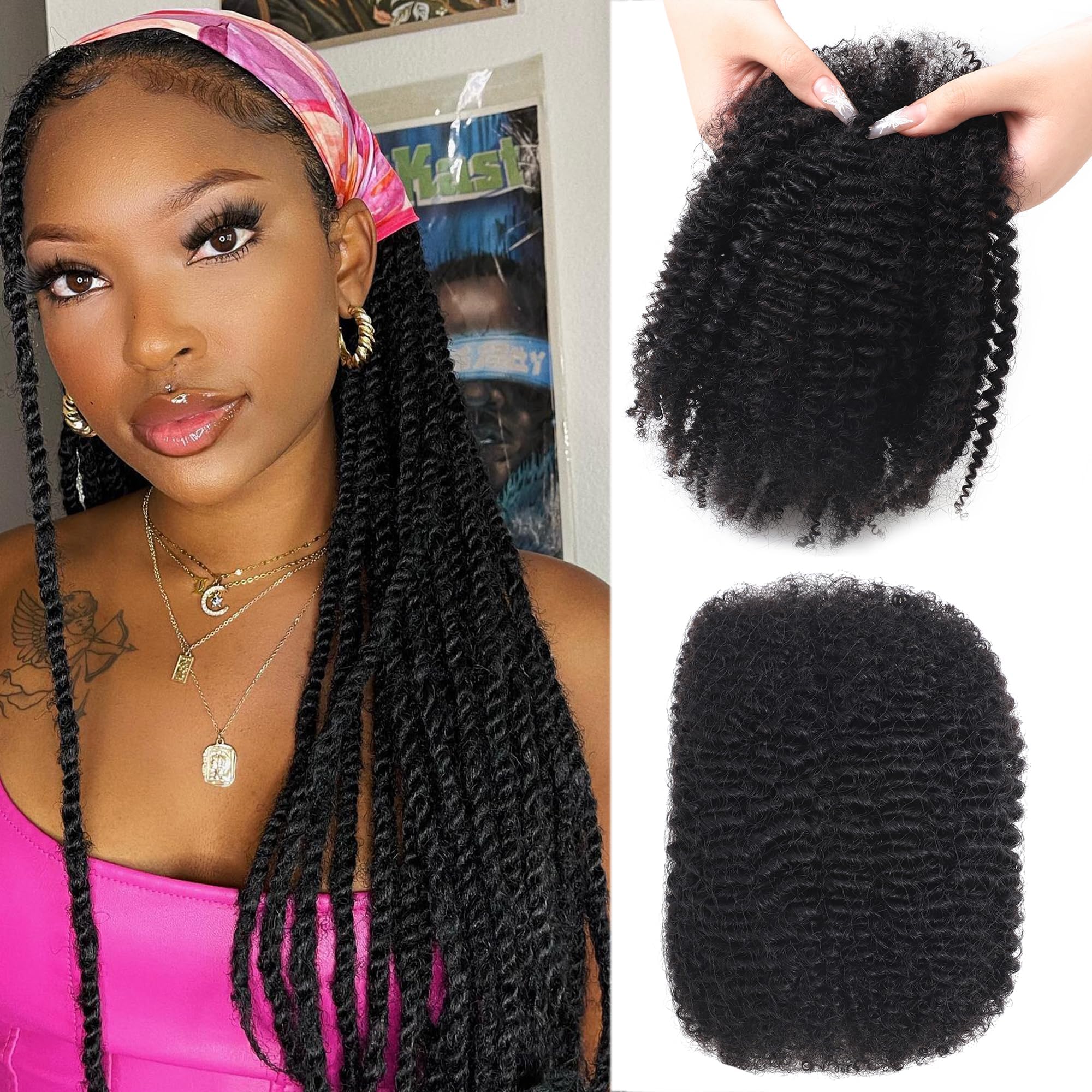 Amazon.com : HLSK Afro Kinkys Bulk Human Hair 20Inch 45g±5g/Pack for ...