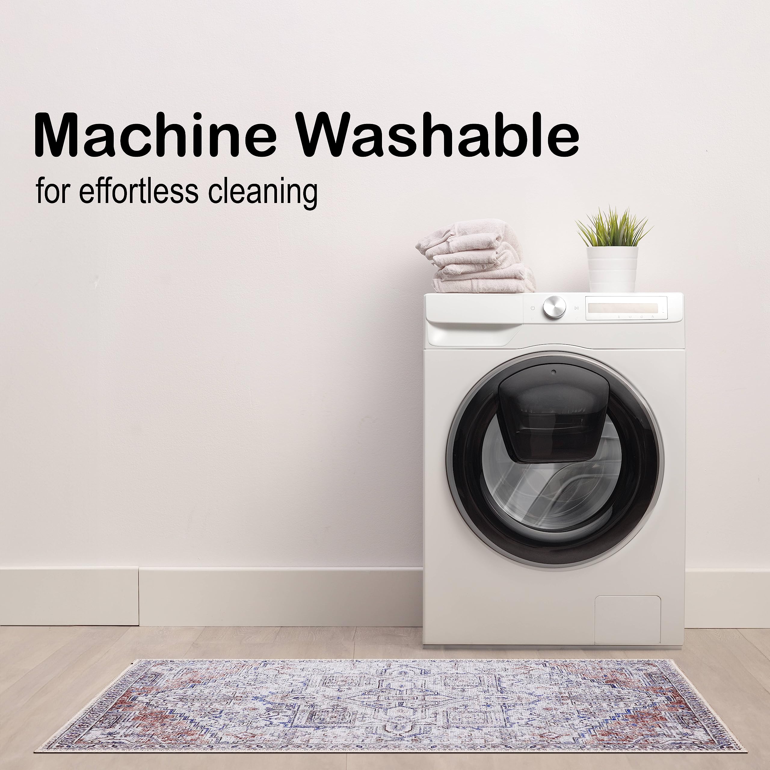 Adiva Rugs Machine Washable Area Rug with Non Slip Backing for Living ...