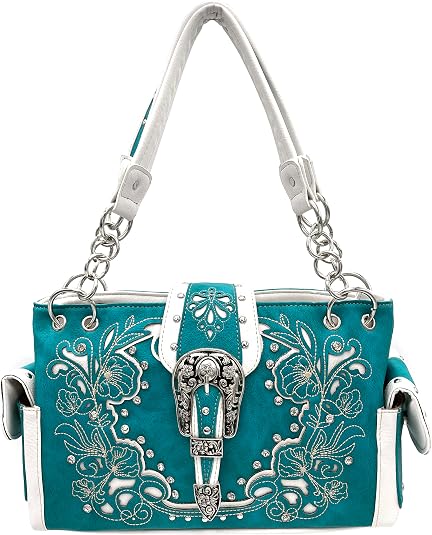 Justin West Tooled Western Leather Turquoise Concho Rhinestone Buckle ...